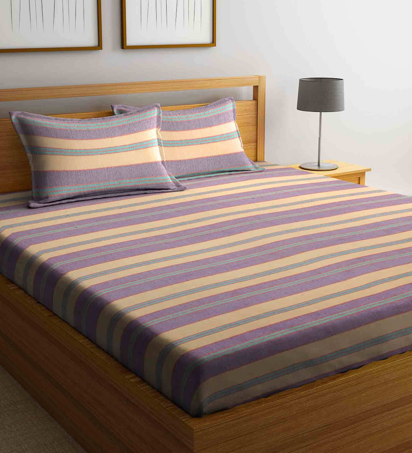 Buy Purple Geometric 300 TC Cotton 1 Double Bedsheet with 2 Pillow ...