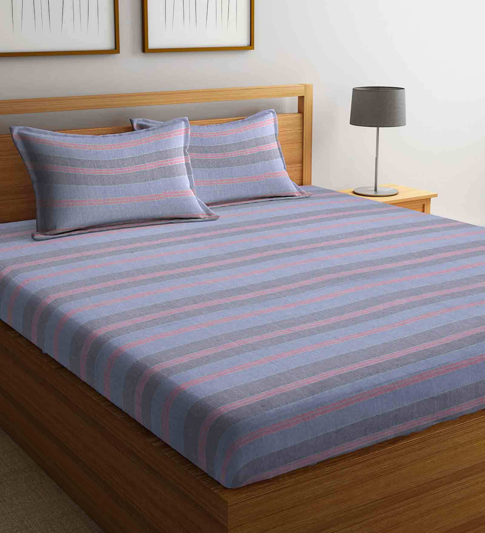 Buy Purple Geometric 300 TC Cotton 1 Double Bedsheet with 2 Pillow ...