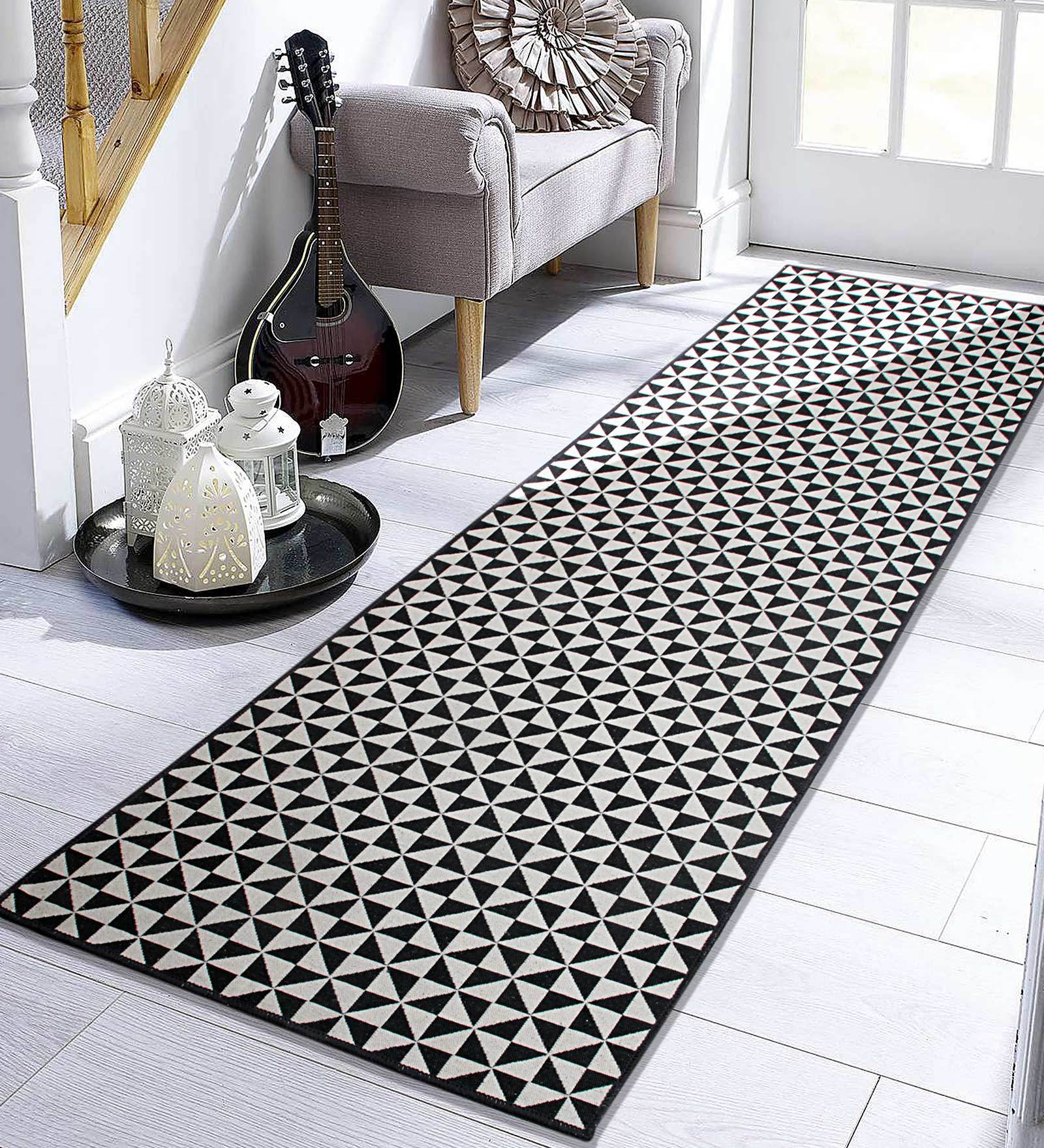 Buy Geometric Pattern Cotton 7 X 2 Feet Machine Made Hallway Runner By ...