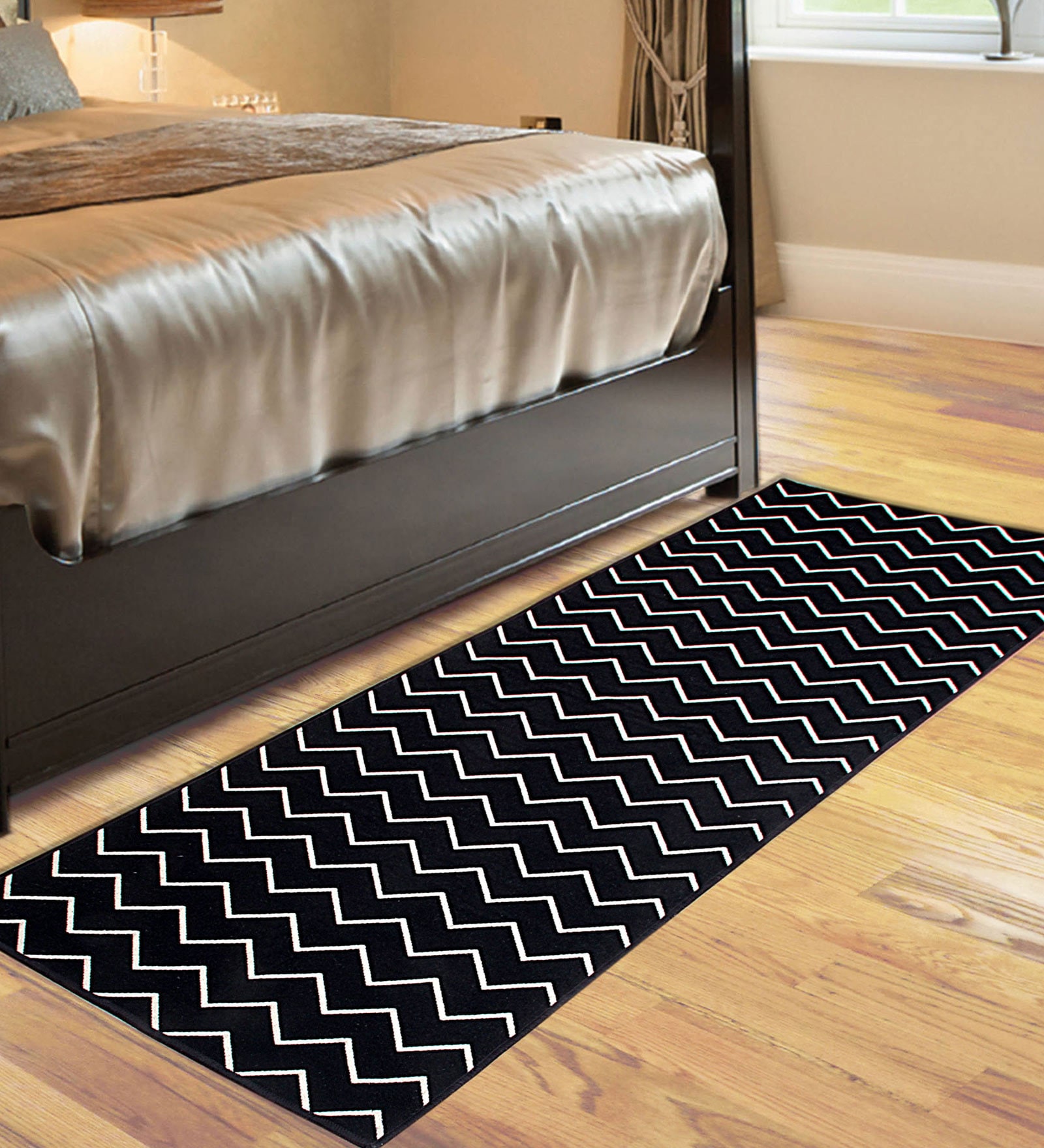 Buy Black Cotton Machine Made 78x28 Inches Bed Side Runners by Saral ...