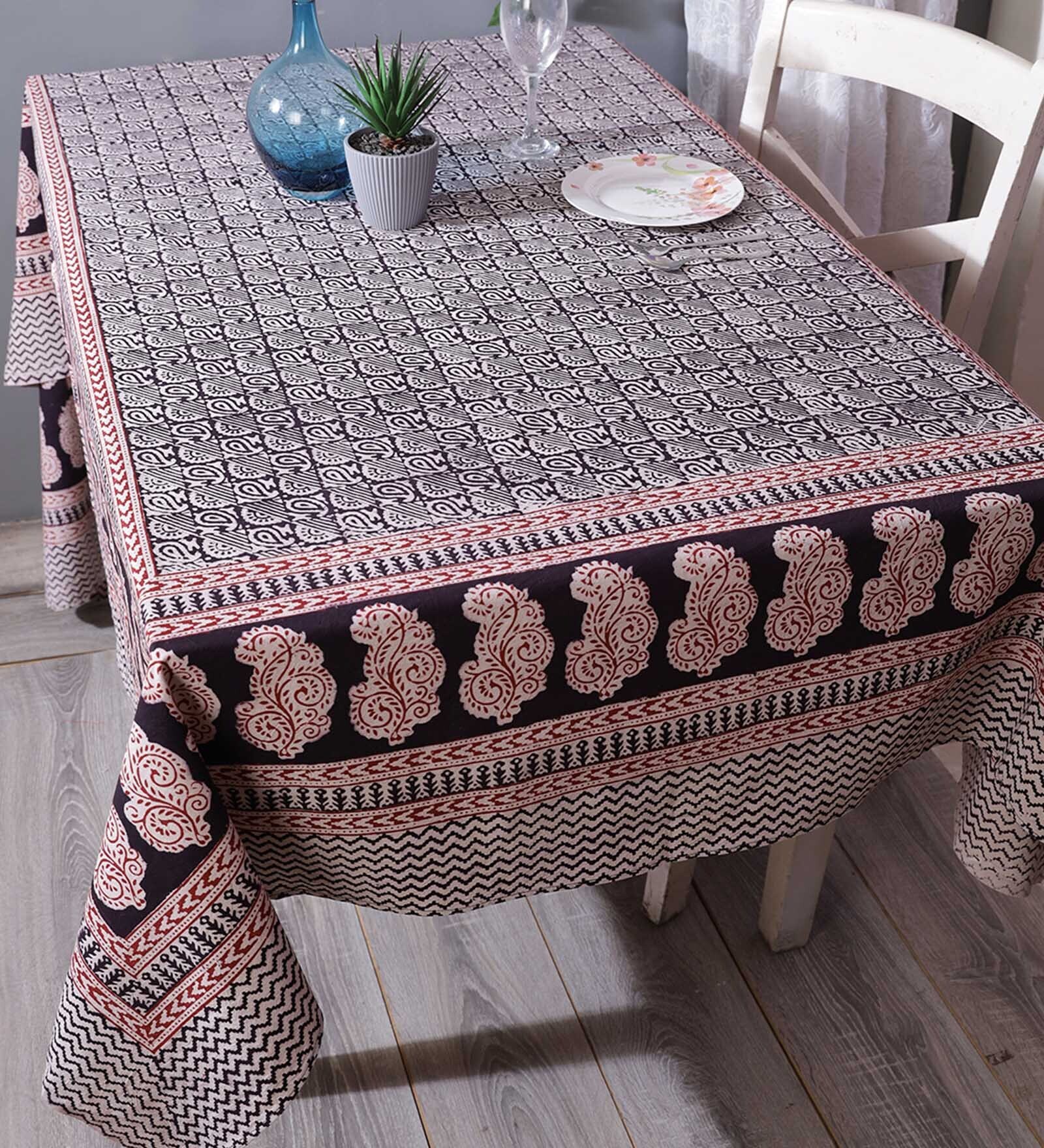 Buy Cotton 60 X 90 Inch 6 Seater Table Cloth in White Color by Rangdesi ...