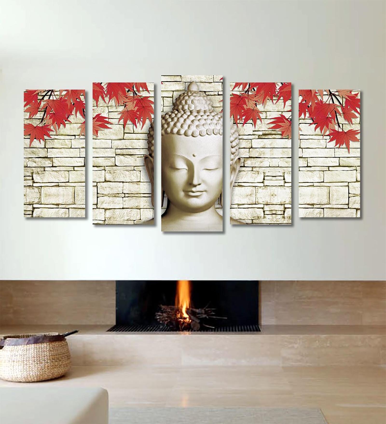 Buy Cotton Canvas White Buddha Framed Art Panels by 999Store - Set of 5 ...