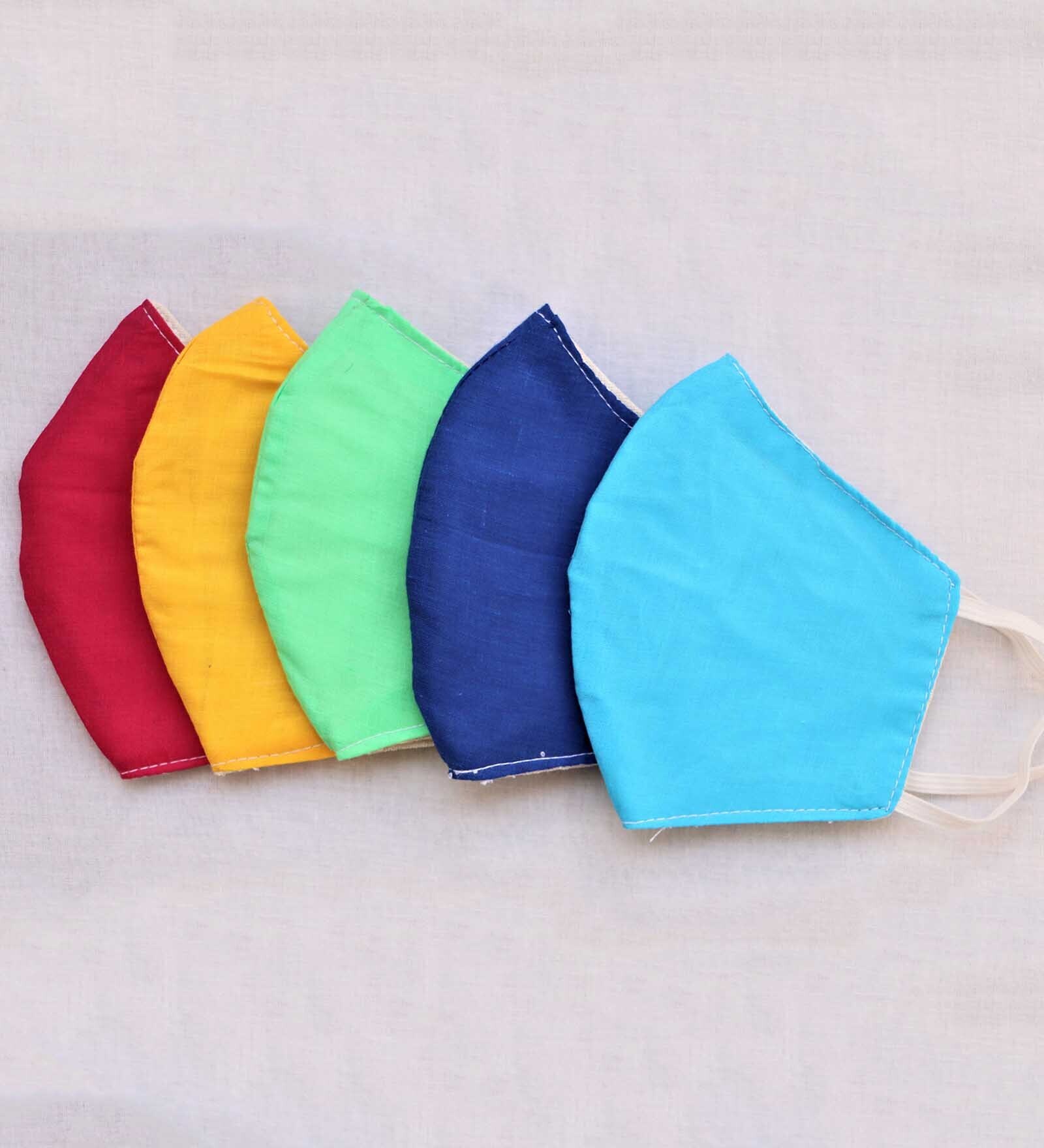 Buy Cotton 4 Layer Reusable Face Mask in Solid Multicolor (Pack of 5 ...