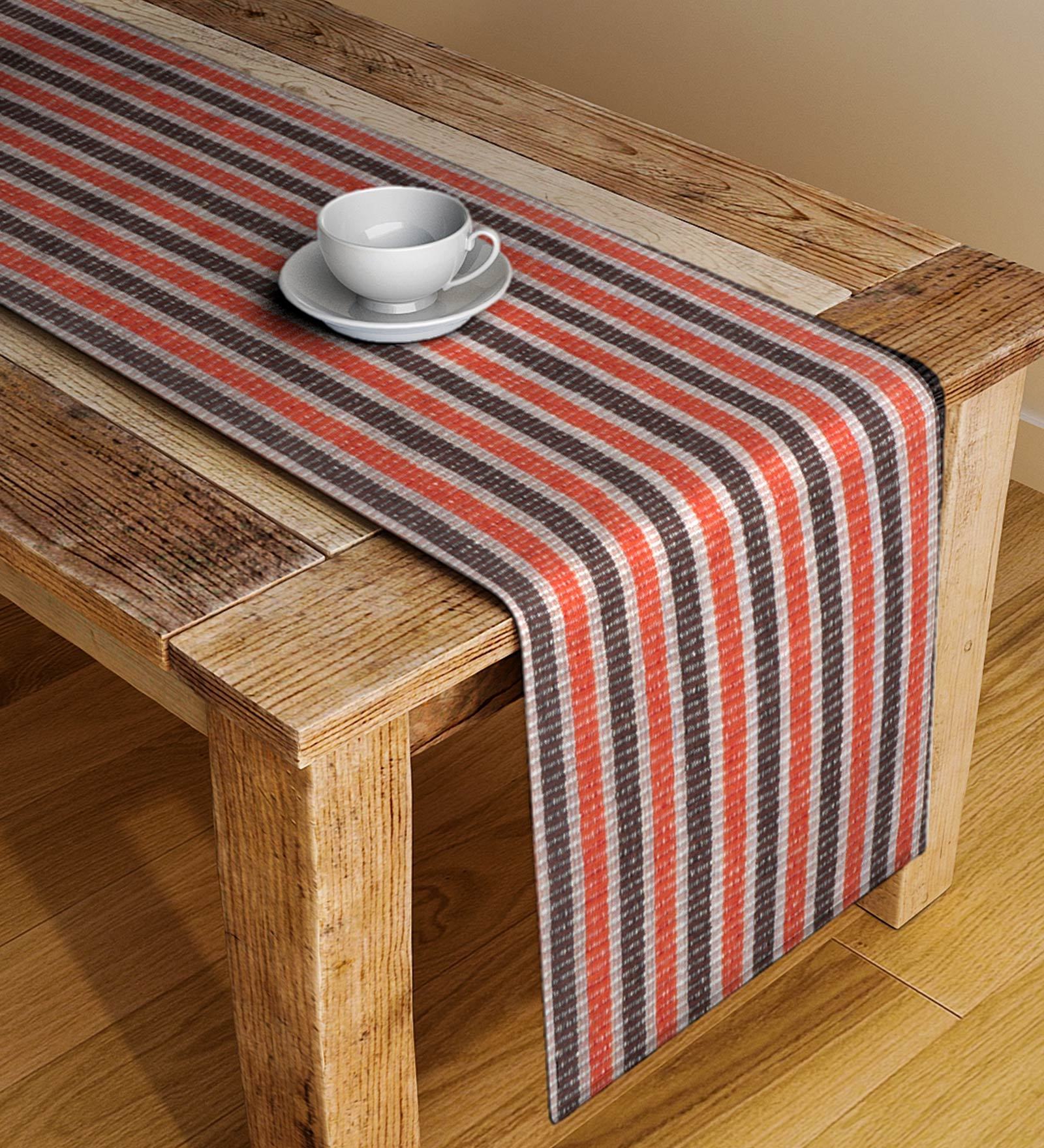 Buy Stripe Pattern Black Cotton Hand Woven 72X13 Inches Table Runner By ...