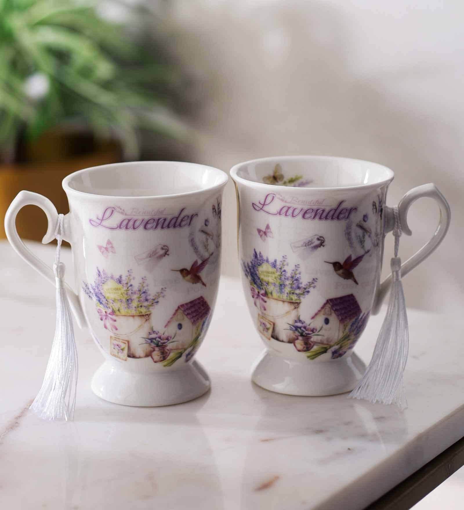 Buy County Lavender 350ml White & Lavender Ceramic (Set of 2) Tea Cup ...