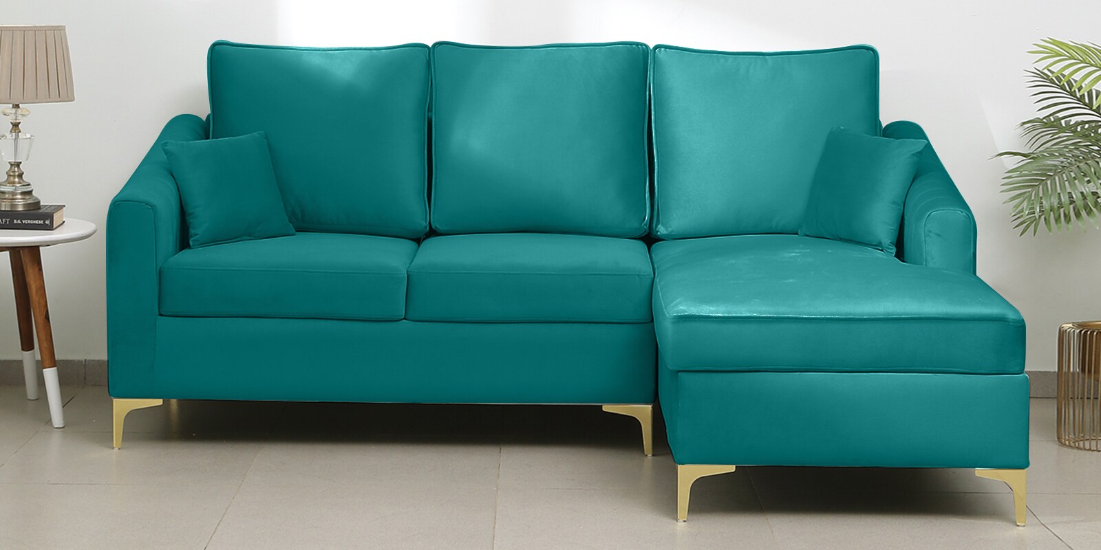 Buy Consuel Velvet LHS Sectional Sofa (2 + Lounger) in Turquoise Colour ...