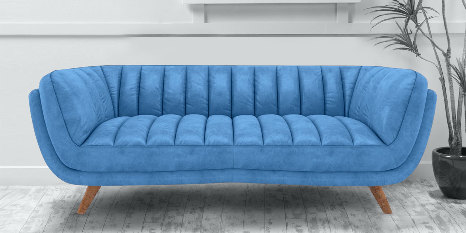 Buy Core Leatherette 3 Seater Sofa in Brun Blue Colour at 31% OFF by ...