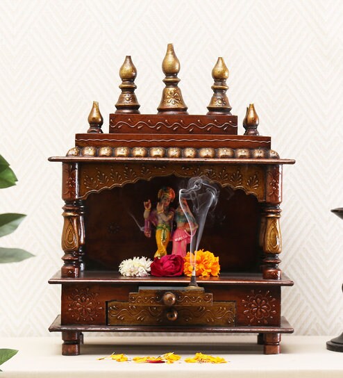 Buy Copper Mango Wood Pooja Mandir Without Door By Craft Tree. Online ...