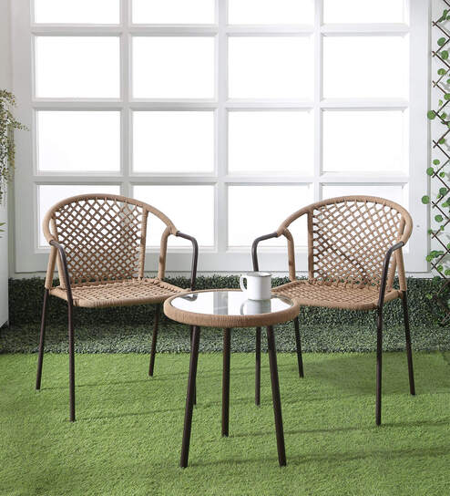 Buy Coral Steel & Braided Rope Table And Chair Sets In Black Grey ...
