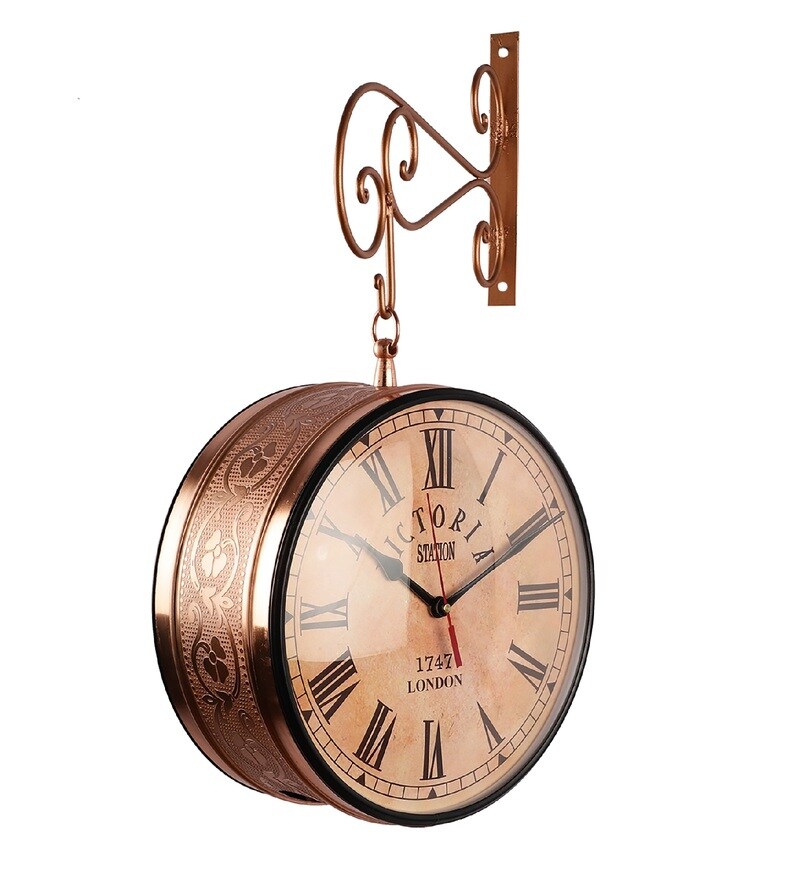 Buy Copper Metallic Carving Station Clock By Exim Decor Online ...