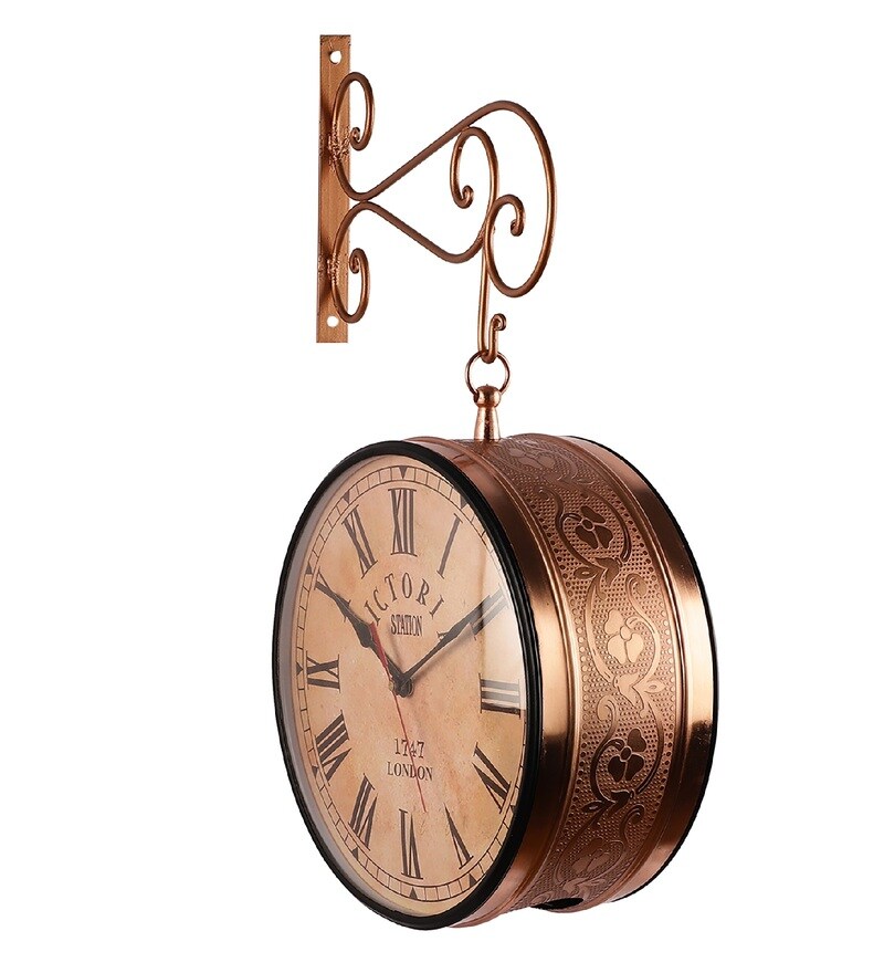 Buy Copper Metallic Carving Station Clock By Exim Decor Online ...