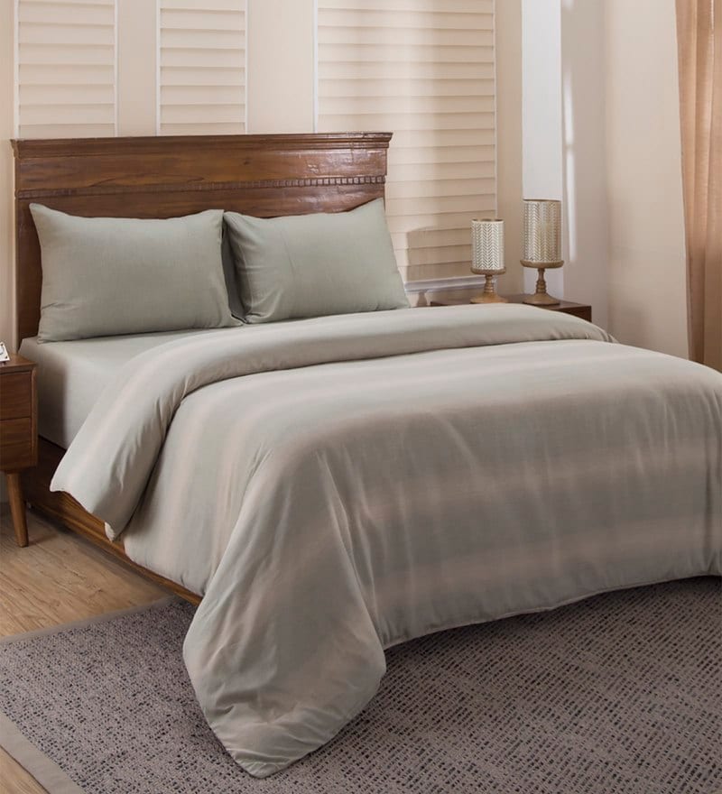 Buy Green Geometric Cotton Double Bed Duvet Cover With 2 Pillow Covers ...