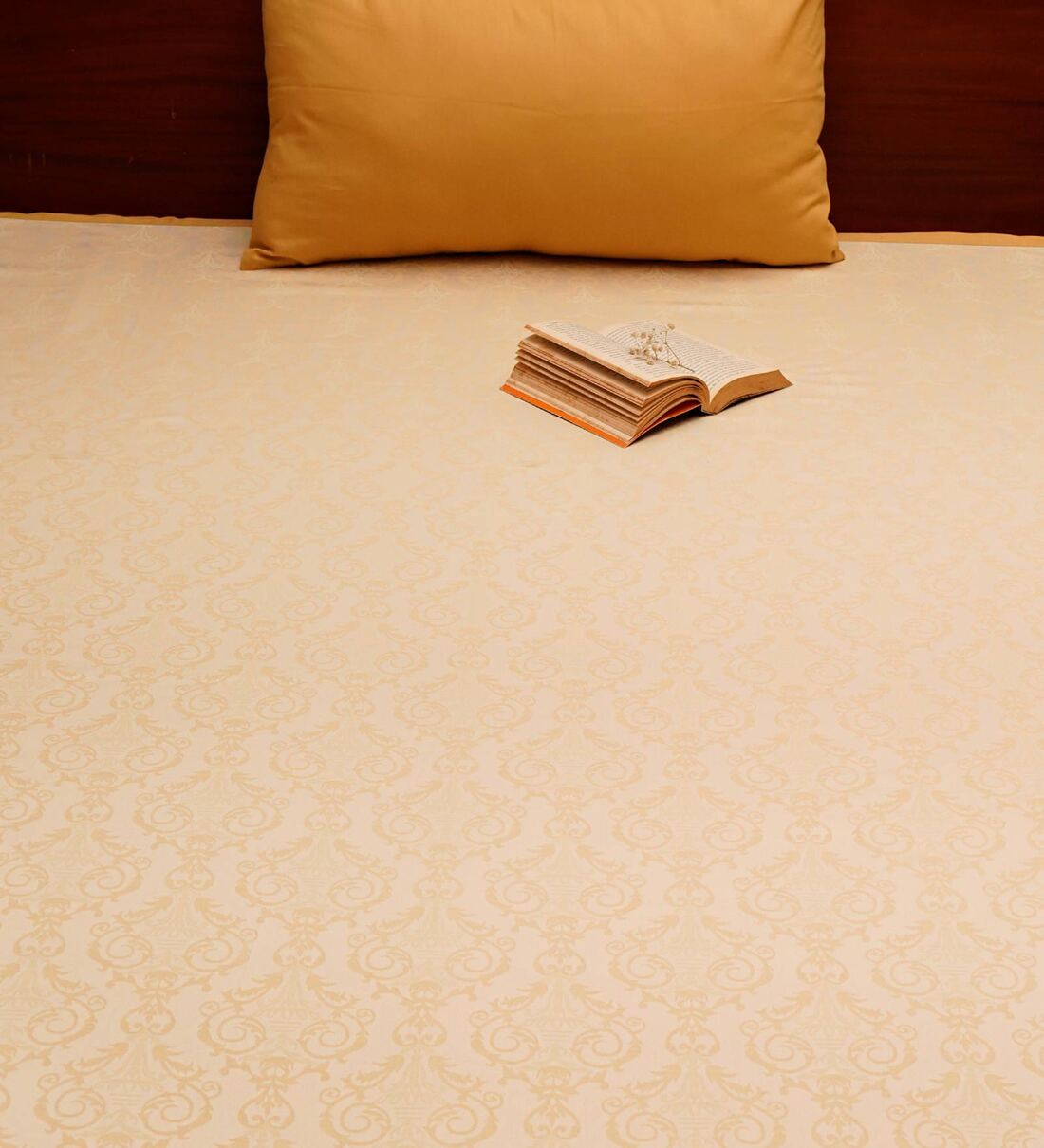 Buy Cream Traditional 240 TC Cotton Queen Sized Bed Sheets with 2 ...