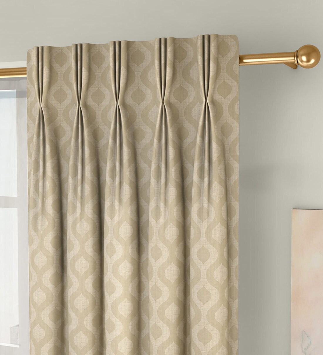 Buy Cream Geometric Poly Cotton 5 Ft Light Filtering Pinch Pleat Window ...