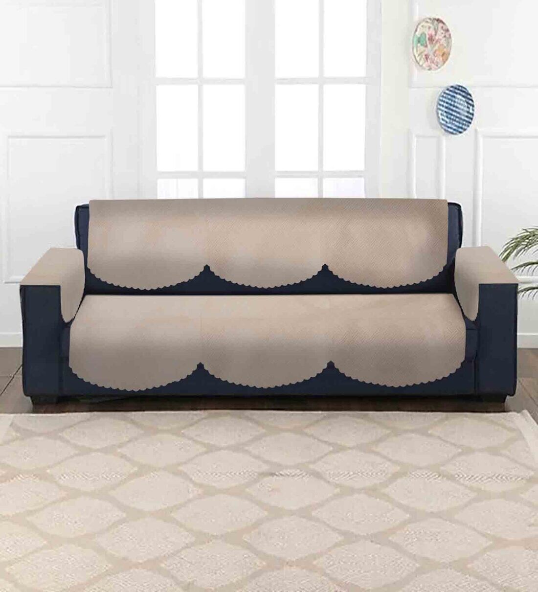 Buy Cream Solid Velvet 5 Seater Sofa Cover at 41% OFF by Hosta Homes ...