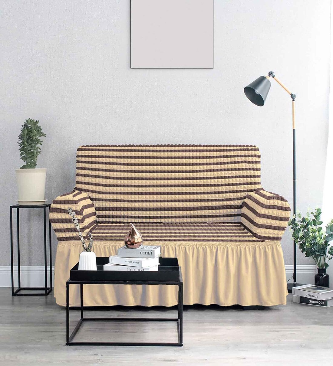 Buy Cream Solid Polyester 3 Seater Elastic Stretchable Sofa Cover at 62 ...