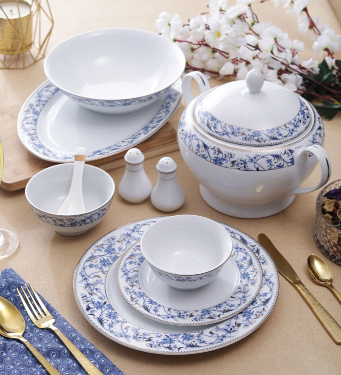 Buy Crestwood Mabel Gold 37 Piece Dinner Set Online - Porcelain Dinner ...