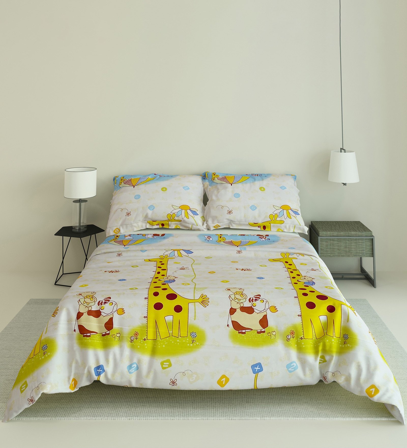 Buy Cream Abstract 140 Tc Cotton Kids Queen Bedsheet With 2 Pillow ...