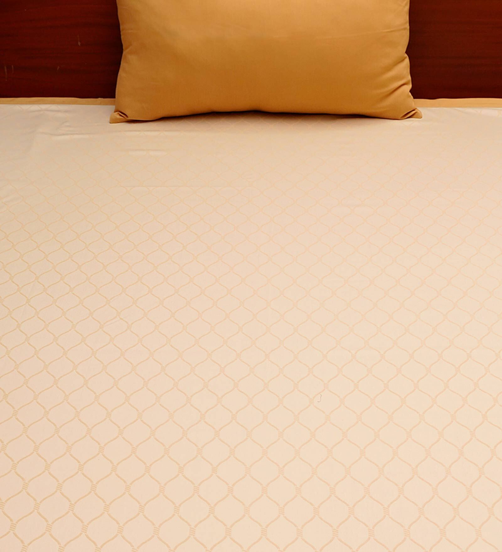 Buy Cream Geometric 240 TC Cotton Queen Sized Bed Sheets with 2 Pillow ...
