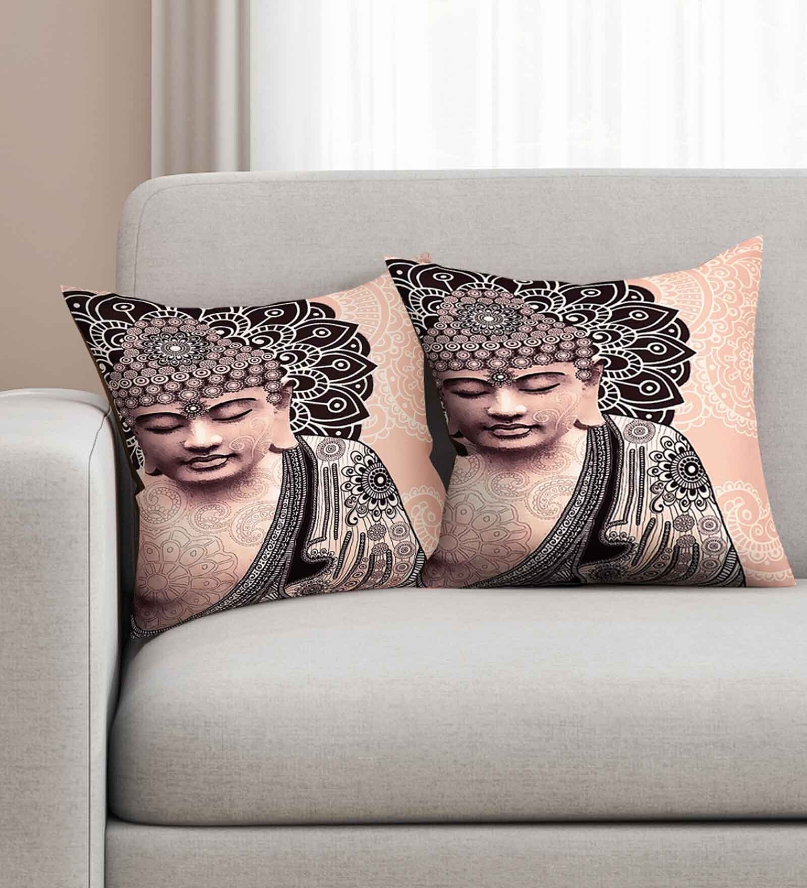 Buy Cream Traditional Poly Cotton 16 x 16 Inches Cushion Covers (Set of ...