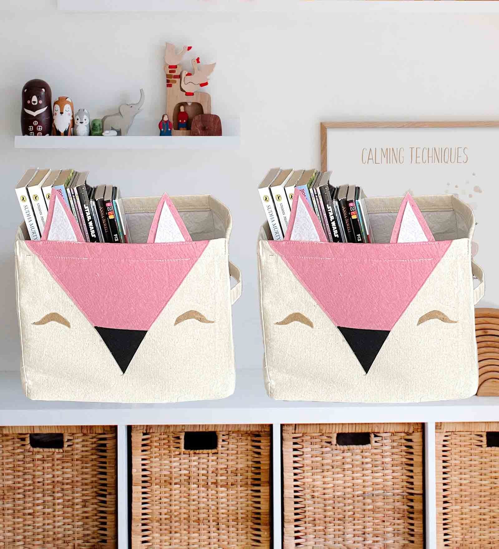 Buy Cream Canvas Fox Foldable Cloth Organiser (Set of 2) by My Gift ...