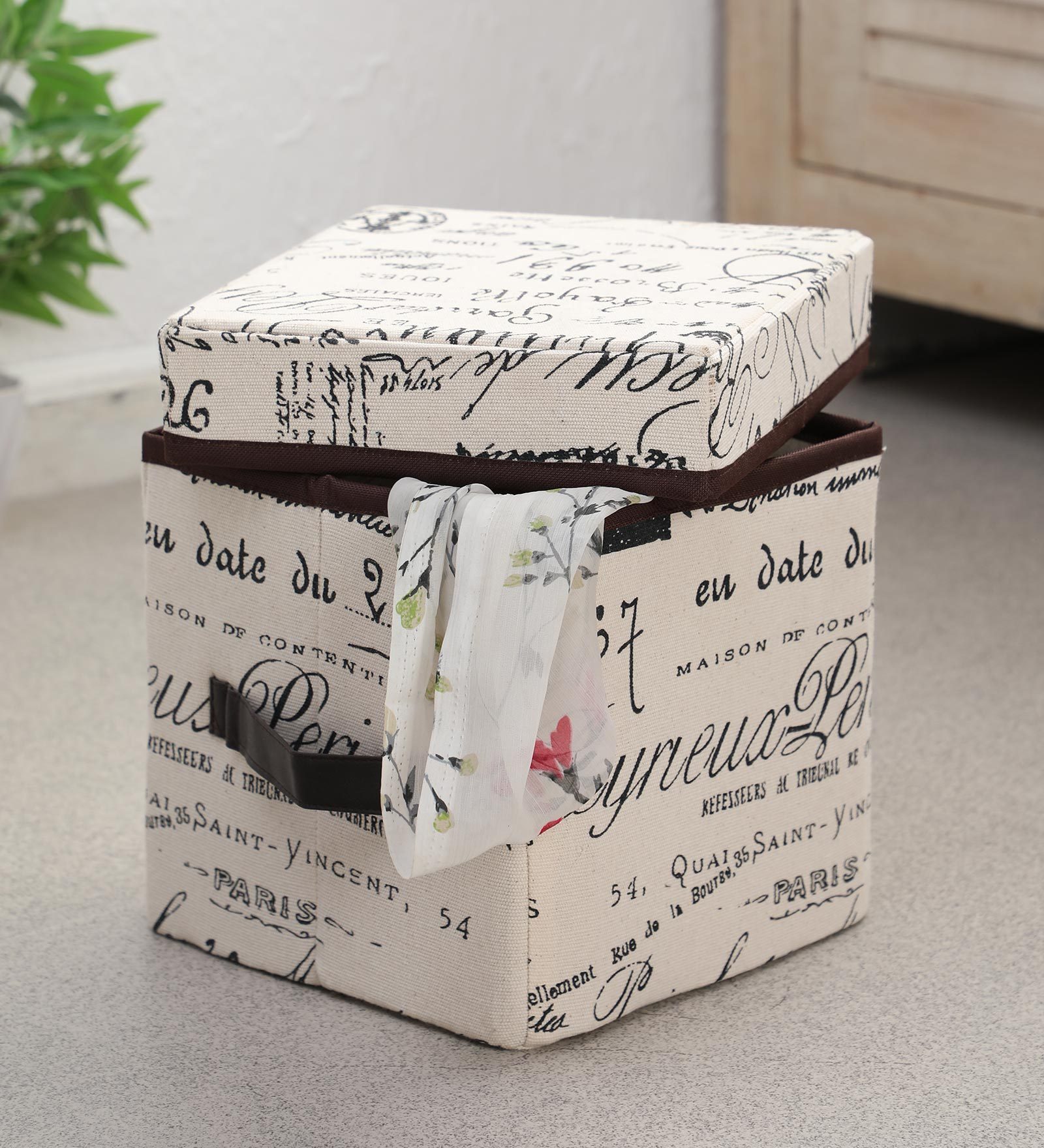 Buy Cream Canvas Wardrobe Box (L: 8, W: 8, H: 8 Inches) by Calligraphia ...