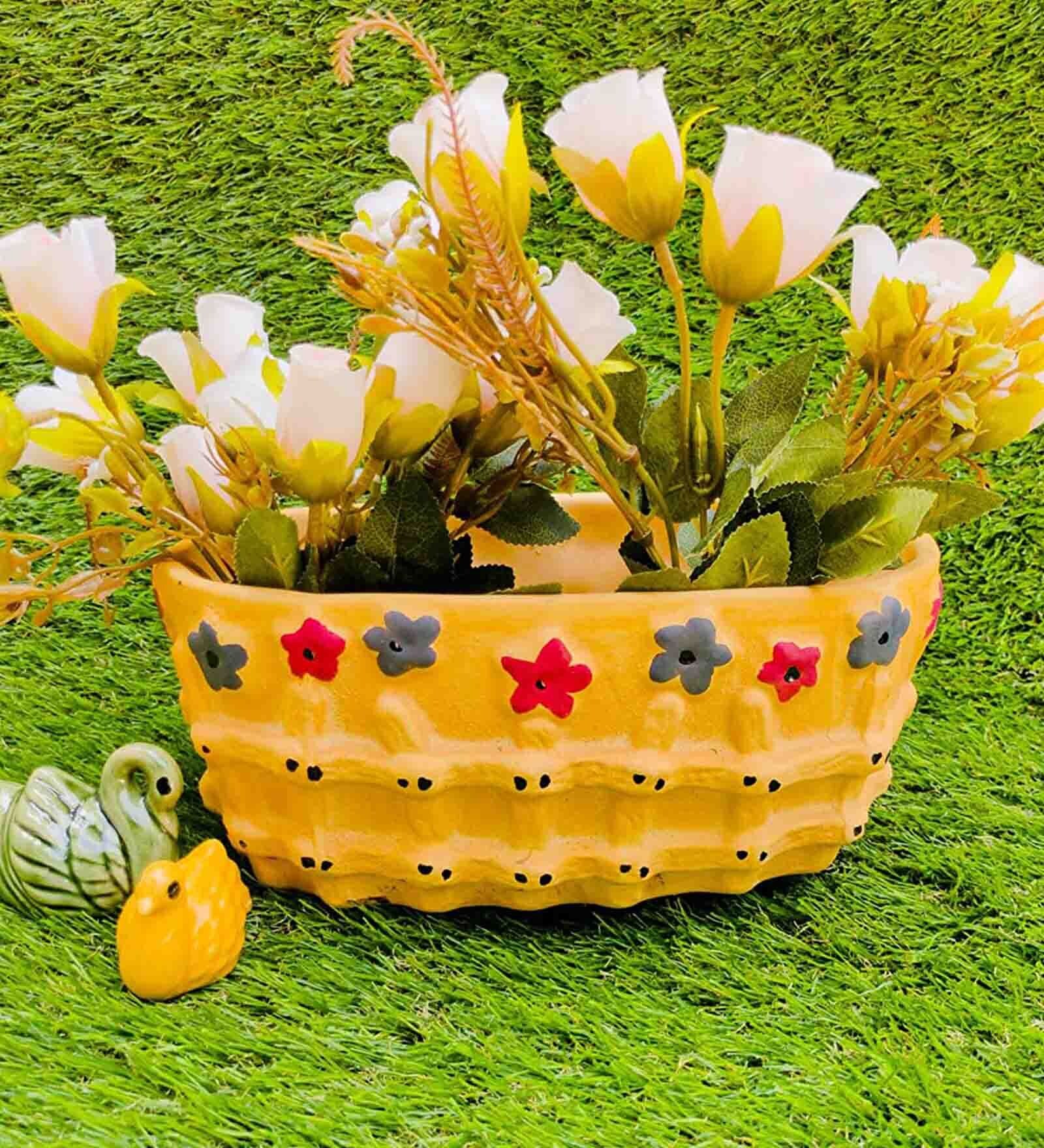 Buy Cream Ceramic Rectangular Floor Planter by Niyara at 20% OFF by ...