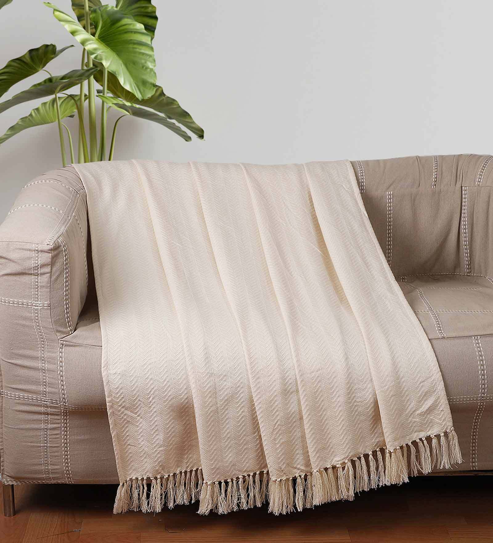 Buy Cream Solid Cotton 60x50 Inches Sofa Throw at 44% OFF by Jamio ...
