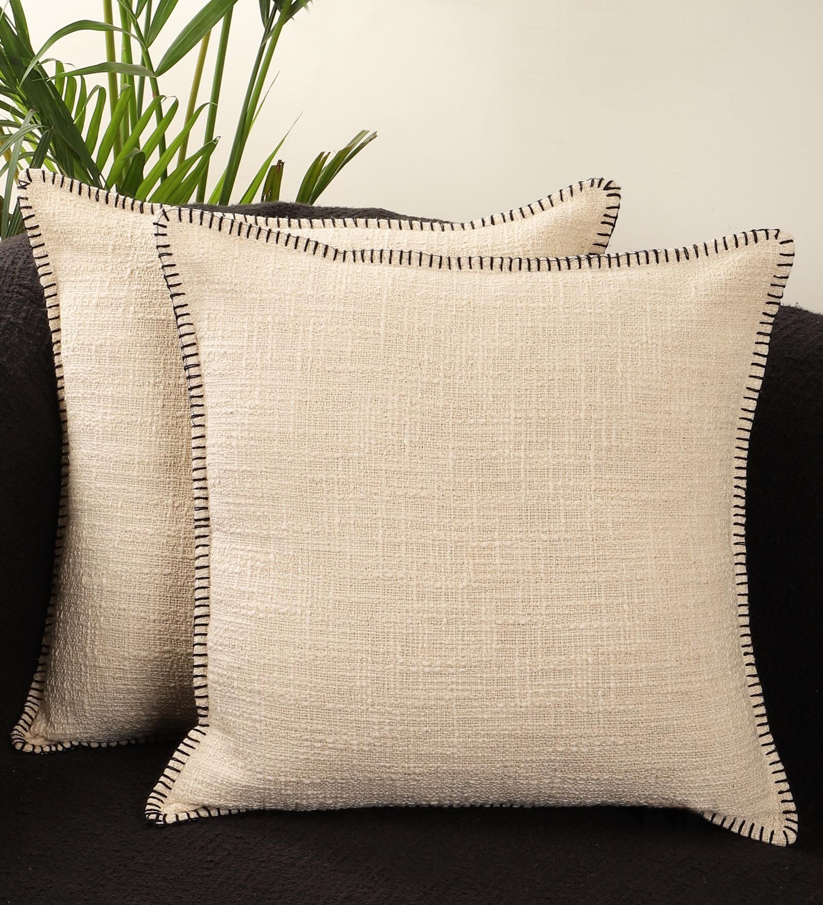 Buy Cream Cotton Textured 16x16 inches (Set of 2) Cushion Covers at 50% ...