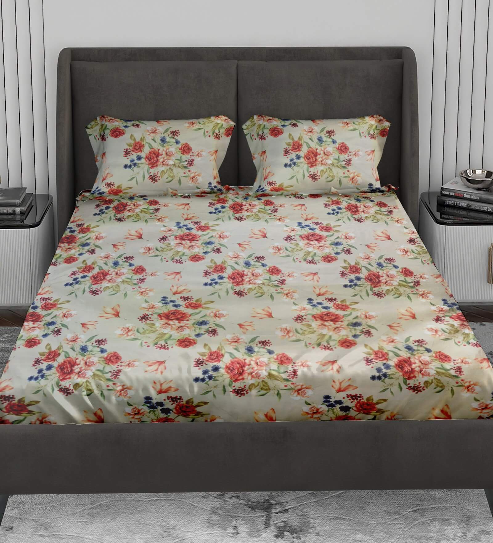 Buy Cream Floral 140 Tc Cotton Double Bedsheet With 2 Pillow Covers at 59% OFF by LABHAM | Pepperfry