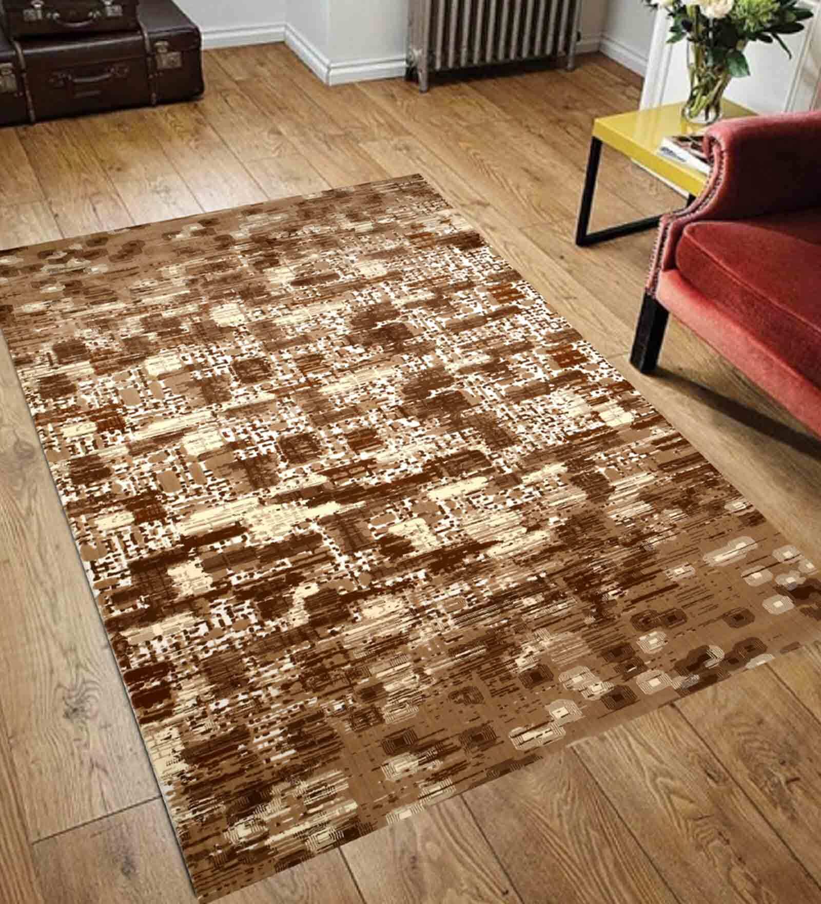 Buy Brown Polyester Geometrical 4 ft x 6 ft Machine Made Carpet by ...