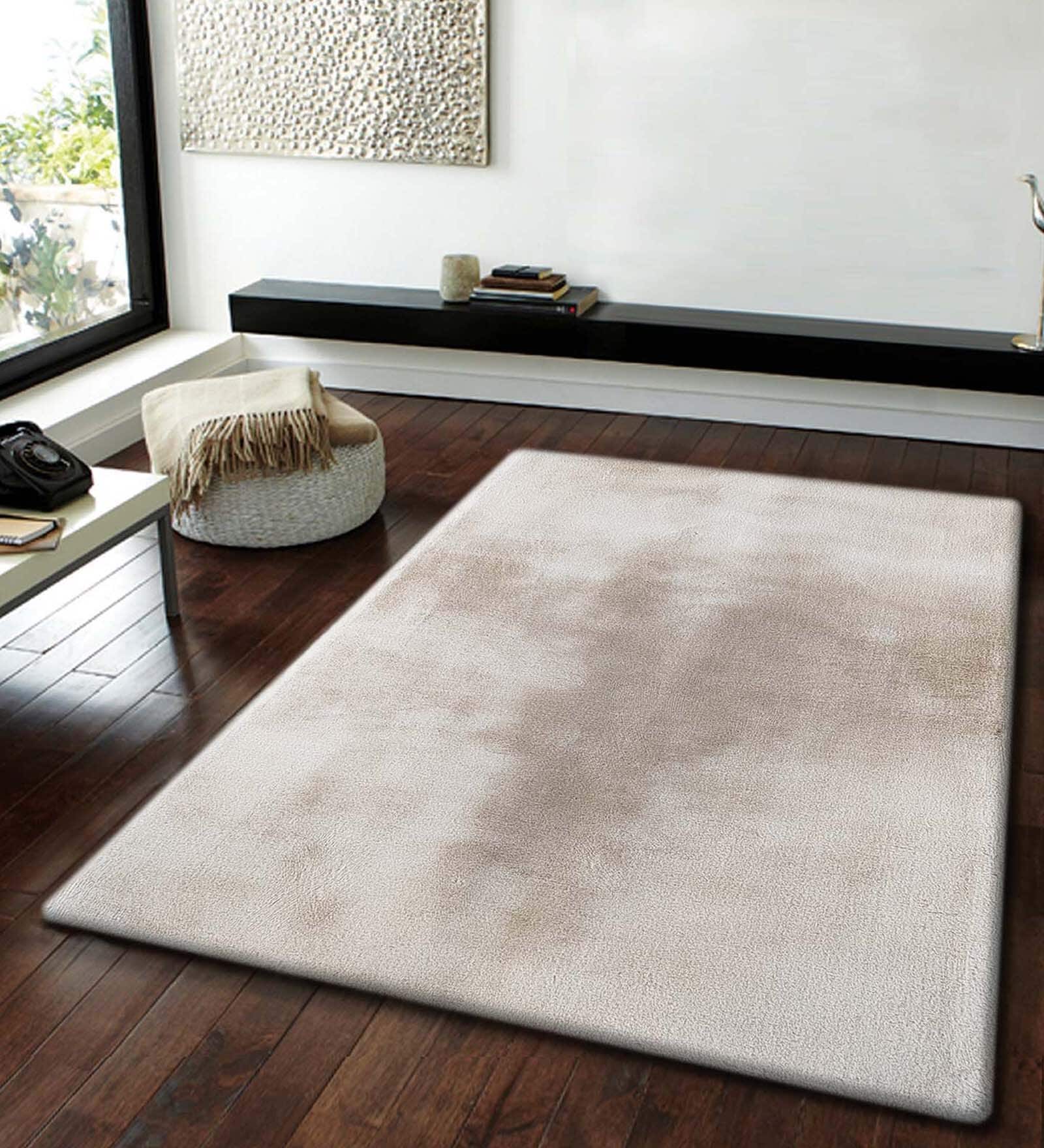 Buy Cream Polyester Solid 4 x 6 Feet Machine Made Carpet By Obsessions ...