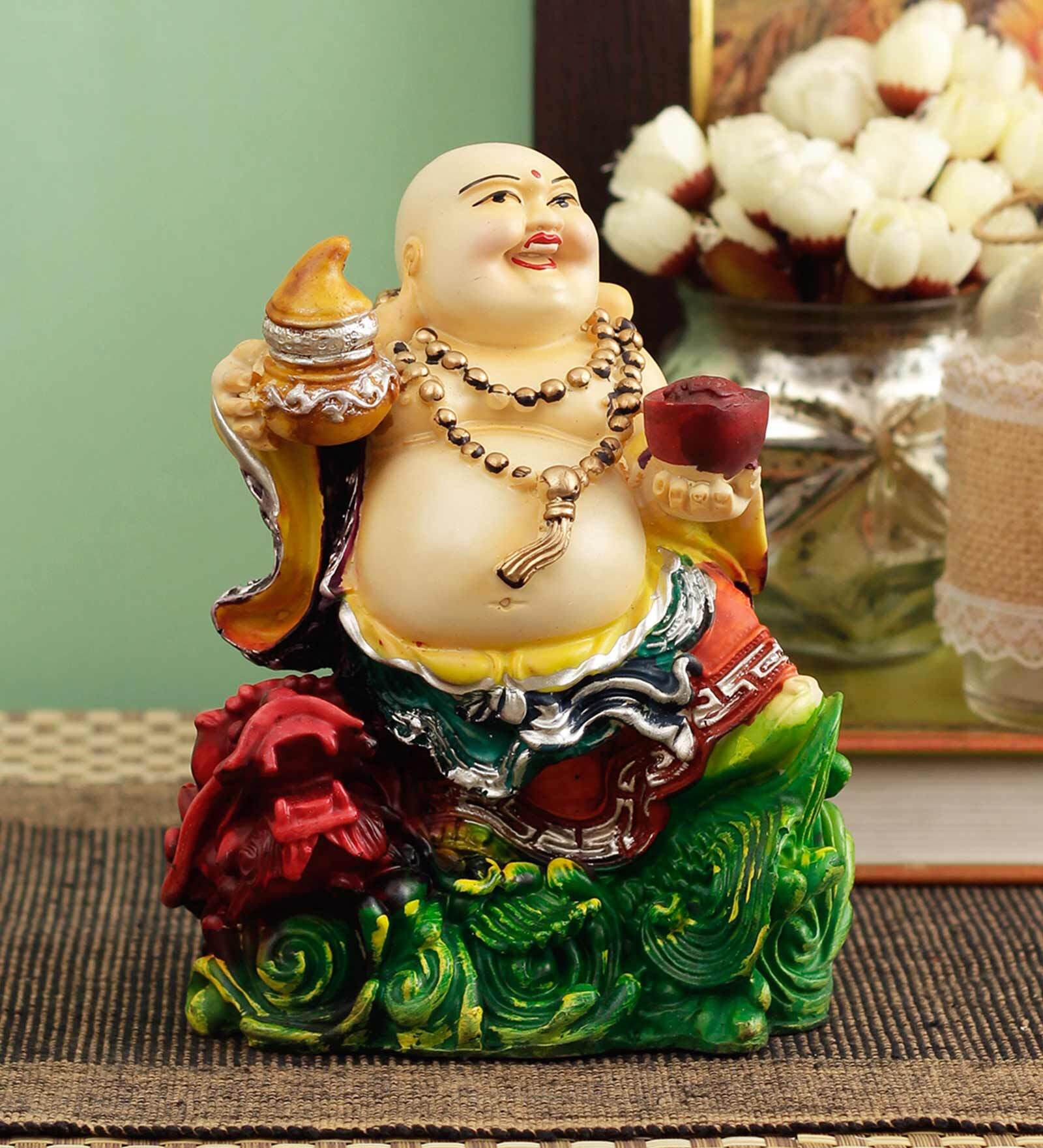 Buy Cream Red Polyresin 6.5 Inches Laughing Buddha Idol By Tied Ribbons ...