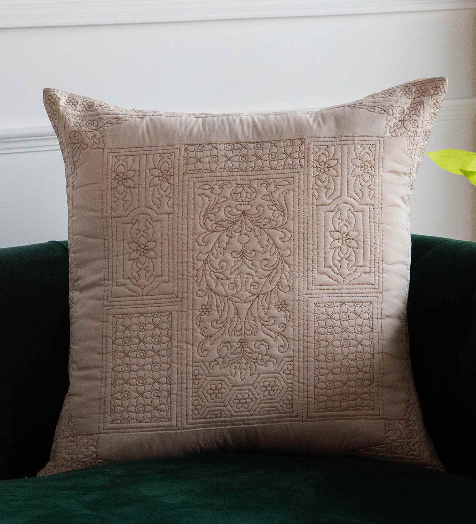 Buy Cream Textured Satin 16 x 16 Inches Embroidered Cushion Cover at 33 ...