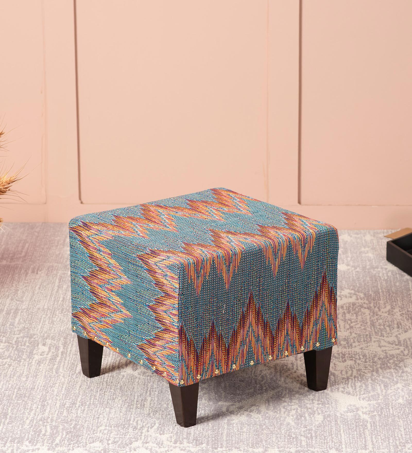 Buy Crest Fabric Seating Stools in Blue Color by NestRoots | Pepperfry