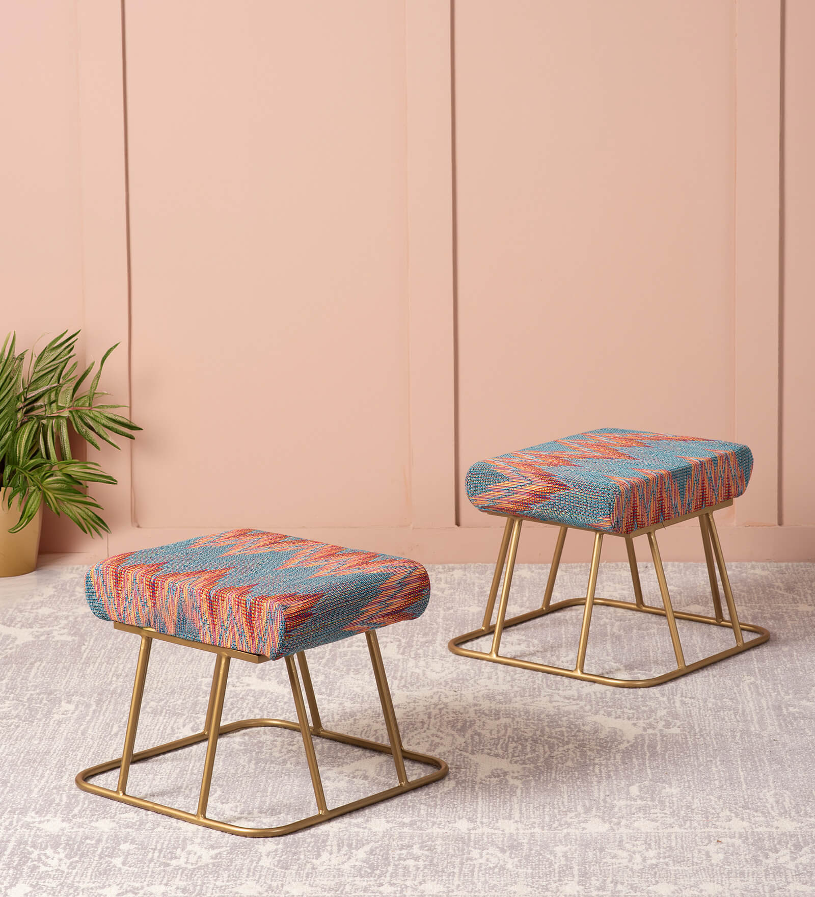Buy Crest Jacquard Foot Stool in Blue Color (Set of 2) at 53% OFF by ...