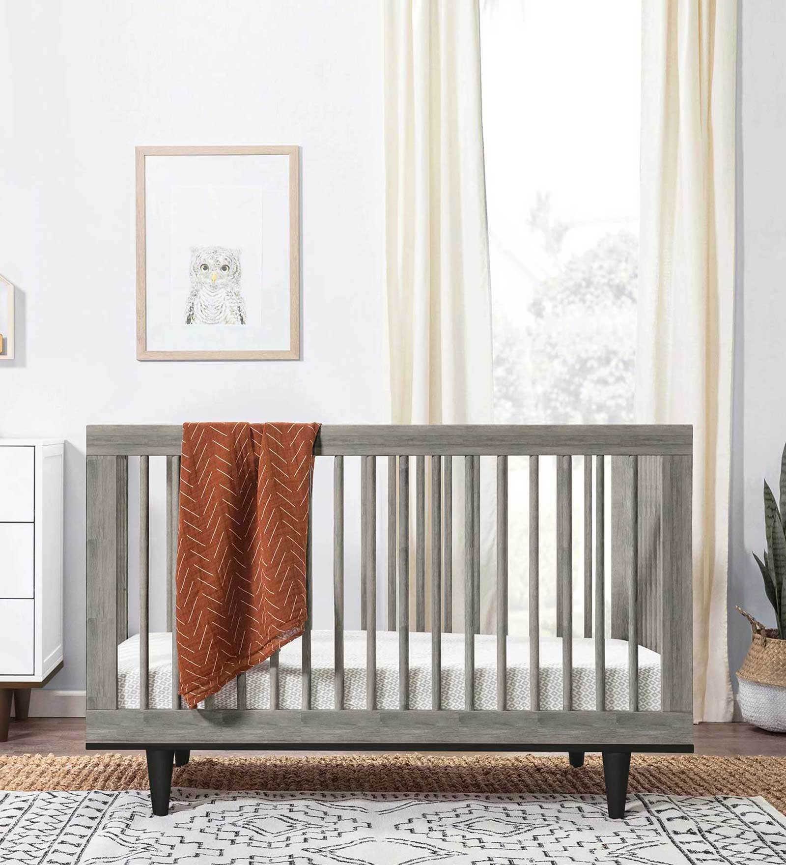 Buy Solid Wood Crib in Light Grey Colour with Convertible Bed at 100% ...