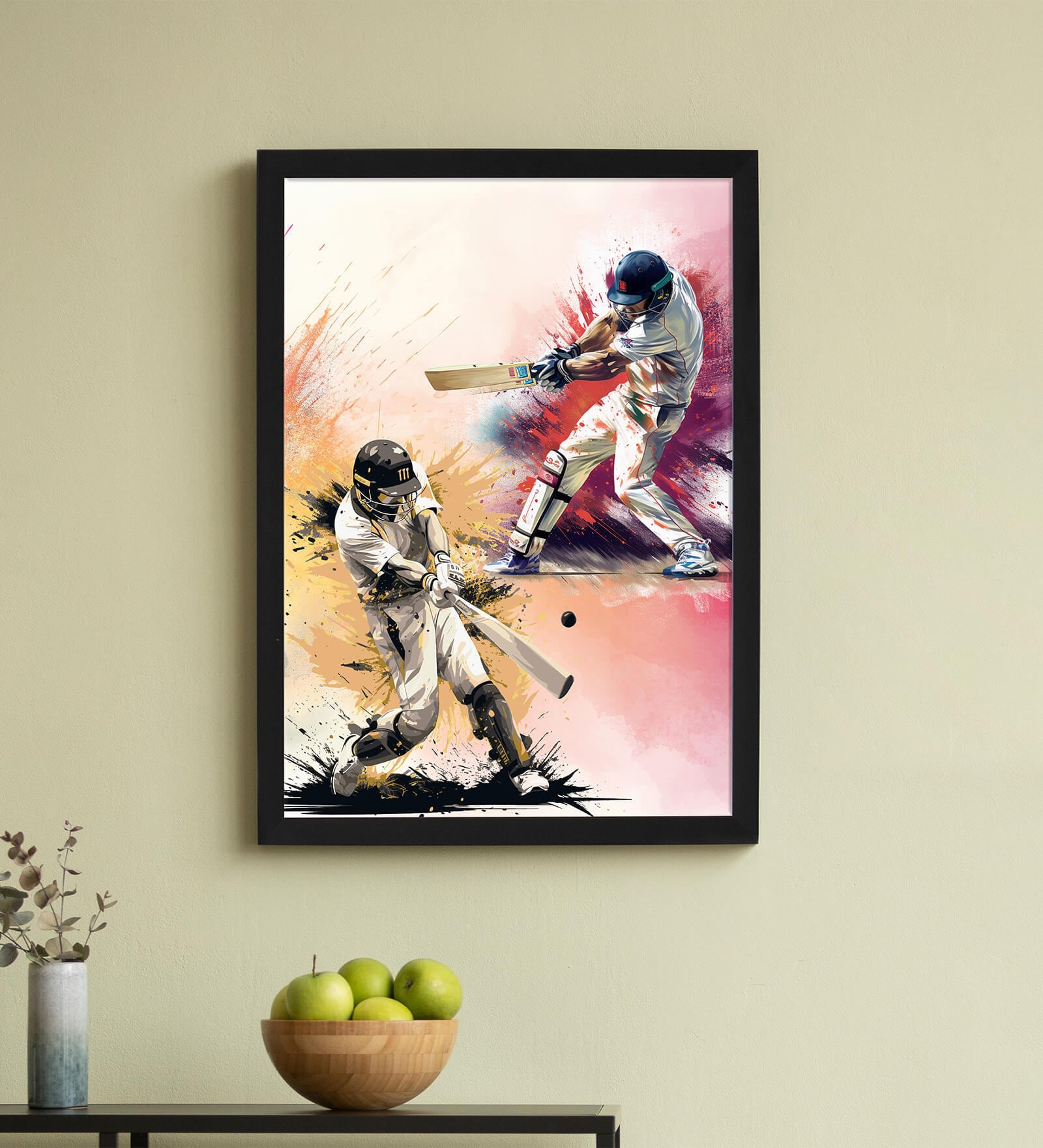 Buy Cricket Fever Batsman In Batting Mode Framed Wall Hanging Poster ...