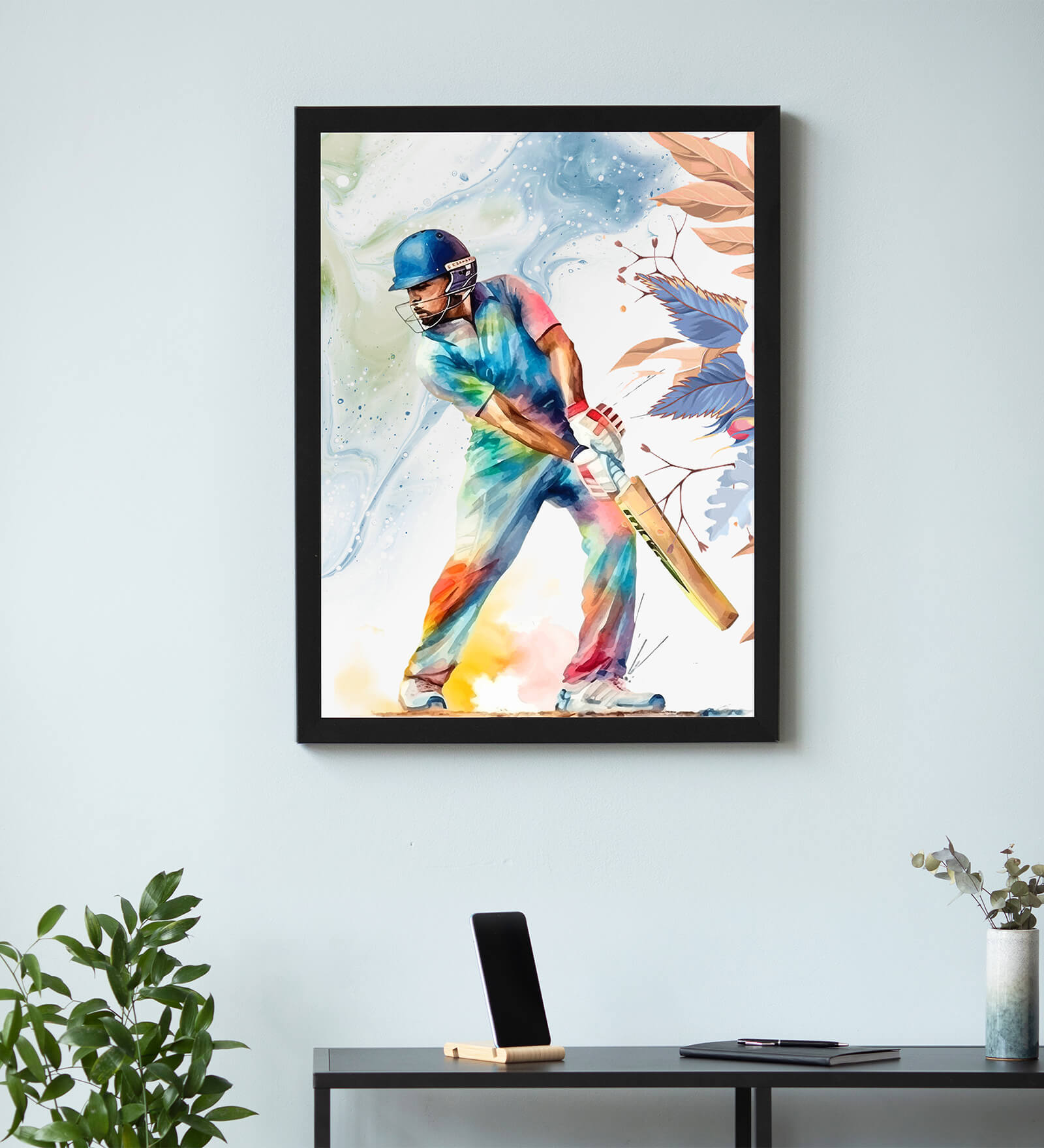 Buy Cricketer Fever Poster Batsman Batting in Action Framed Art Print ...