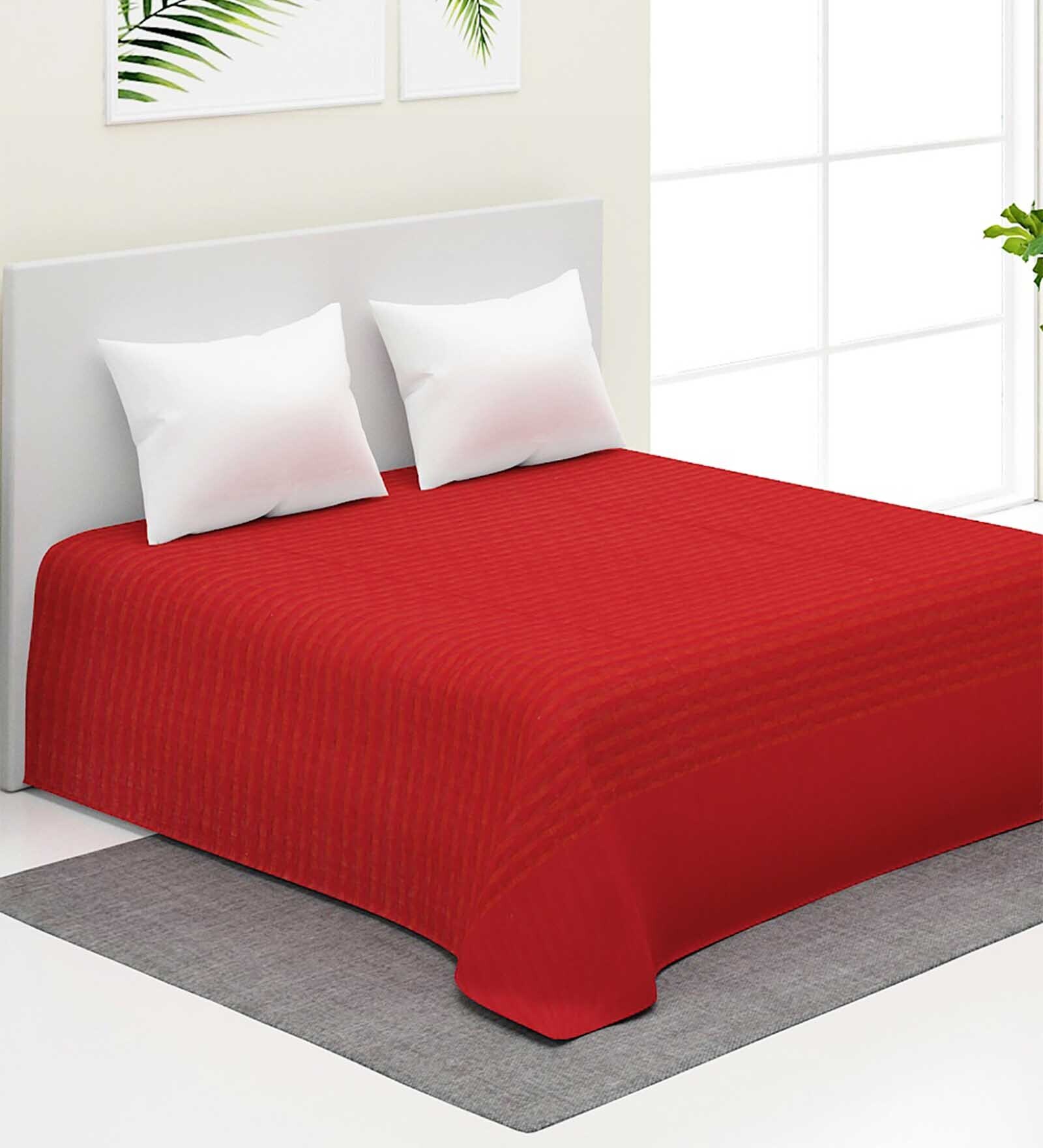 Buy Crimson Red Floral 215 TC Cotton Double Bed Cover by Fabindia ...