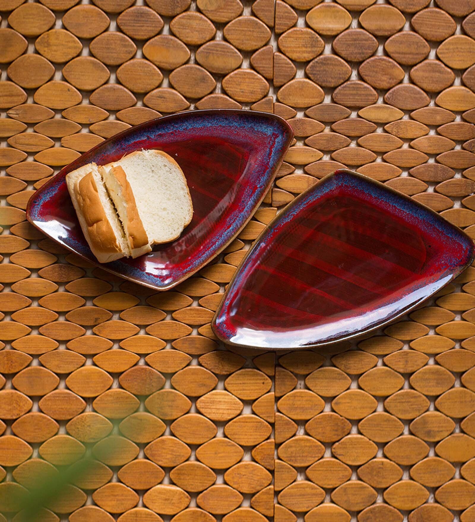 Buy Crimson Triangular Pair (Set of 2) Ceramic Appetizer Platter by ...
