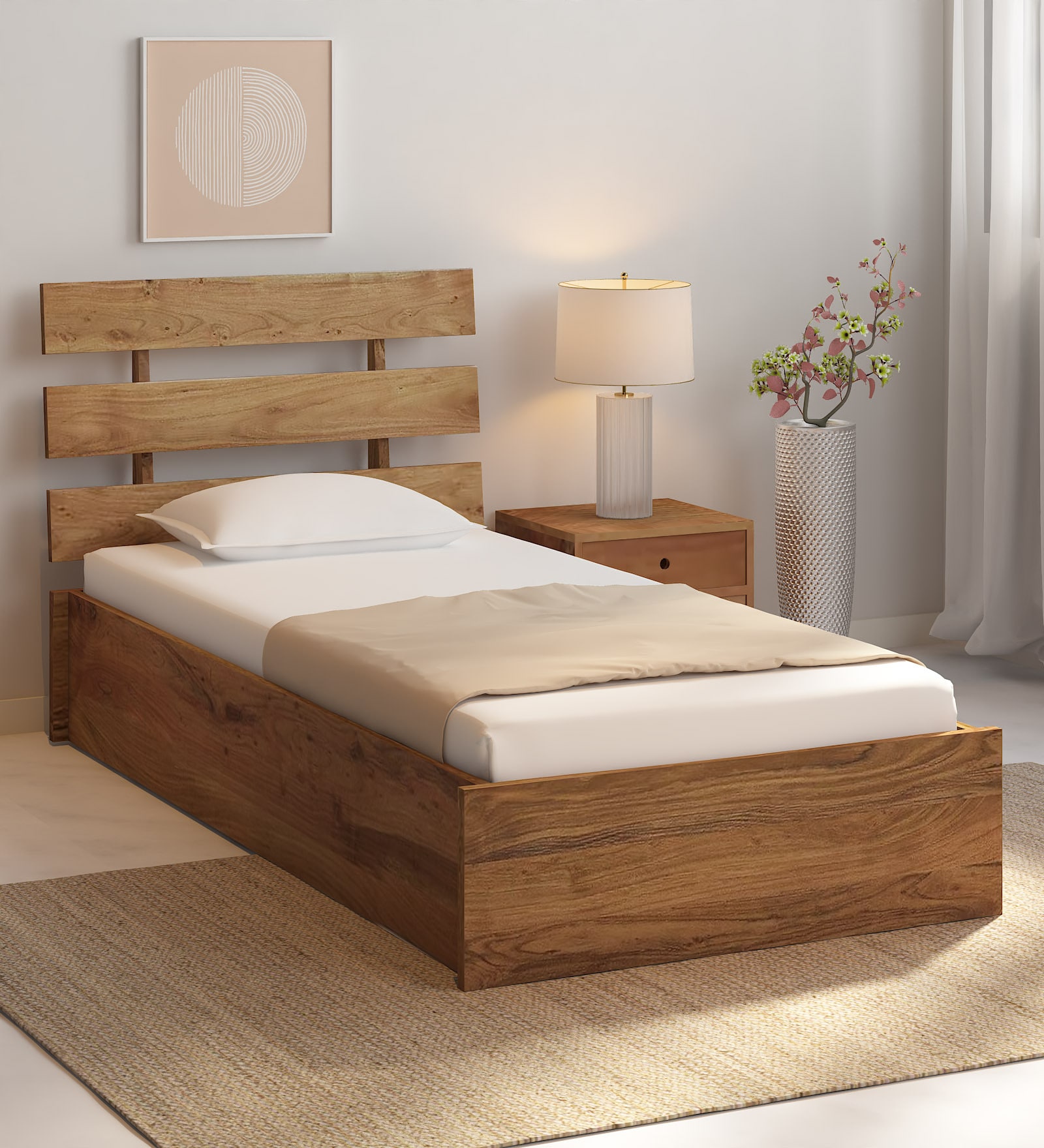 Buy Crysta Solid Wood Single Bed With Box Storage In Acacia Natural ...