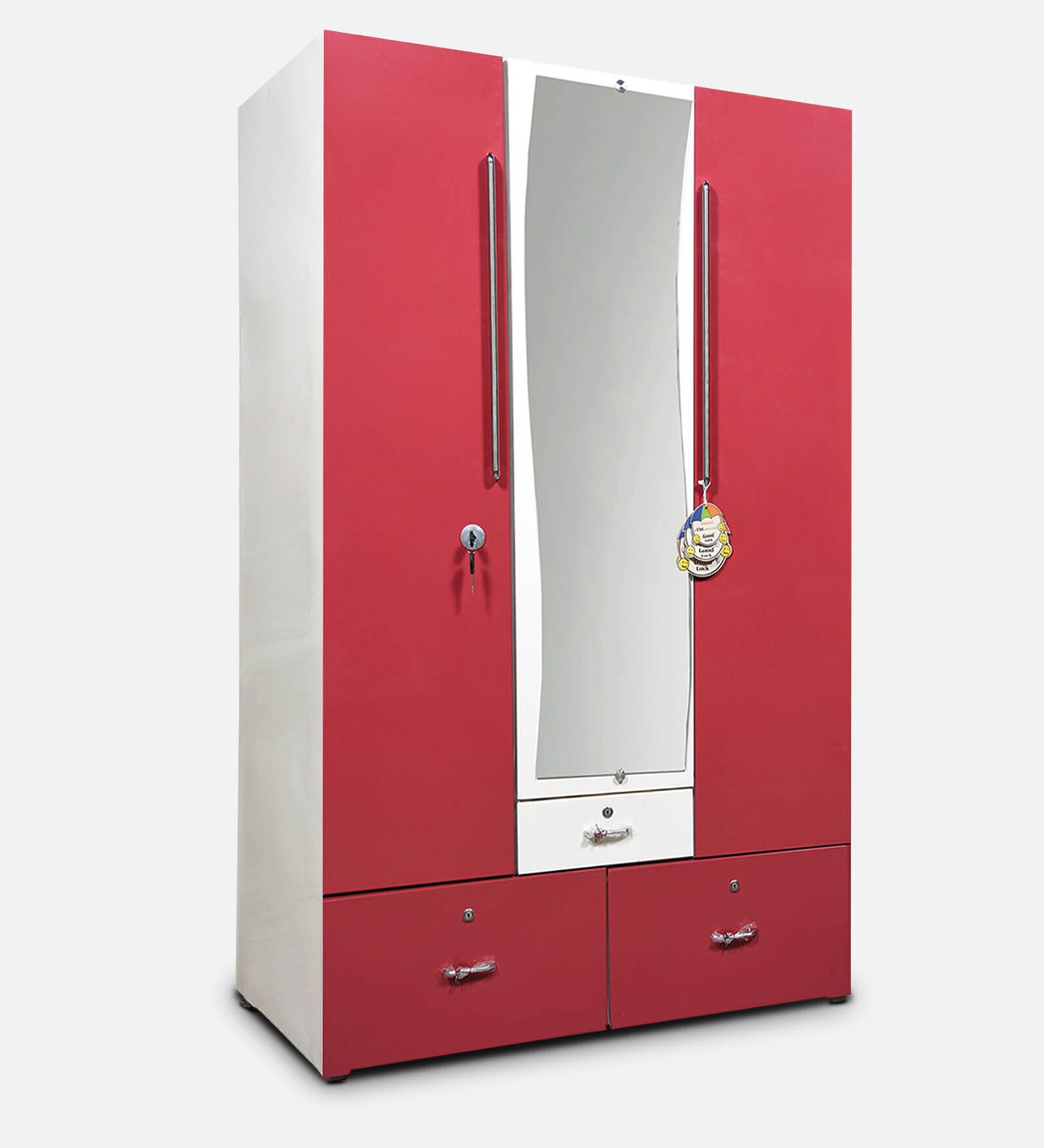 Buy Crystal 3 Door Metal Almirah in White and Pink Colour by GoodLuck ...