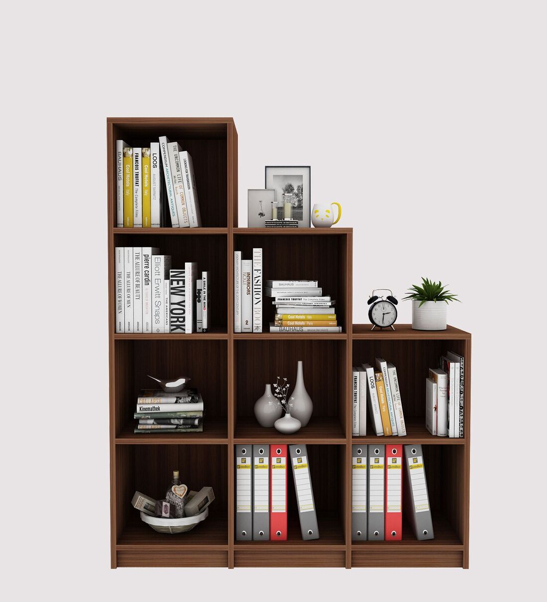 Buy Cubix Book Shelf in Walnut Finish by Woodbuzz Online - Modern Book ...