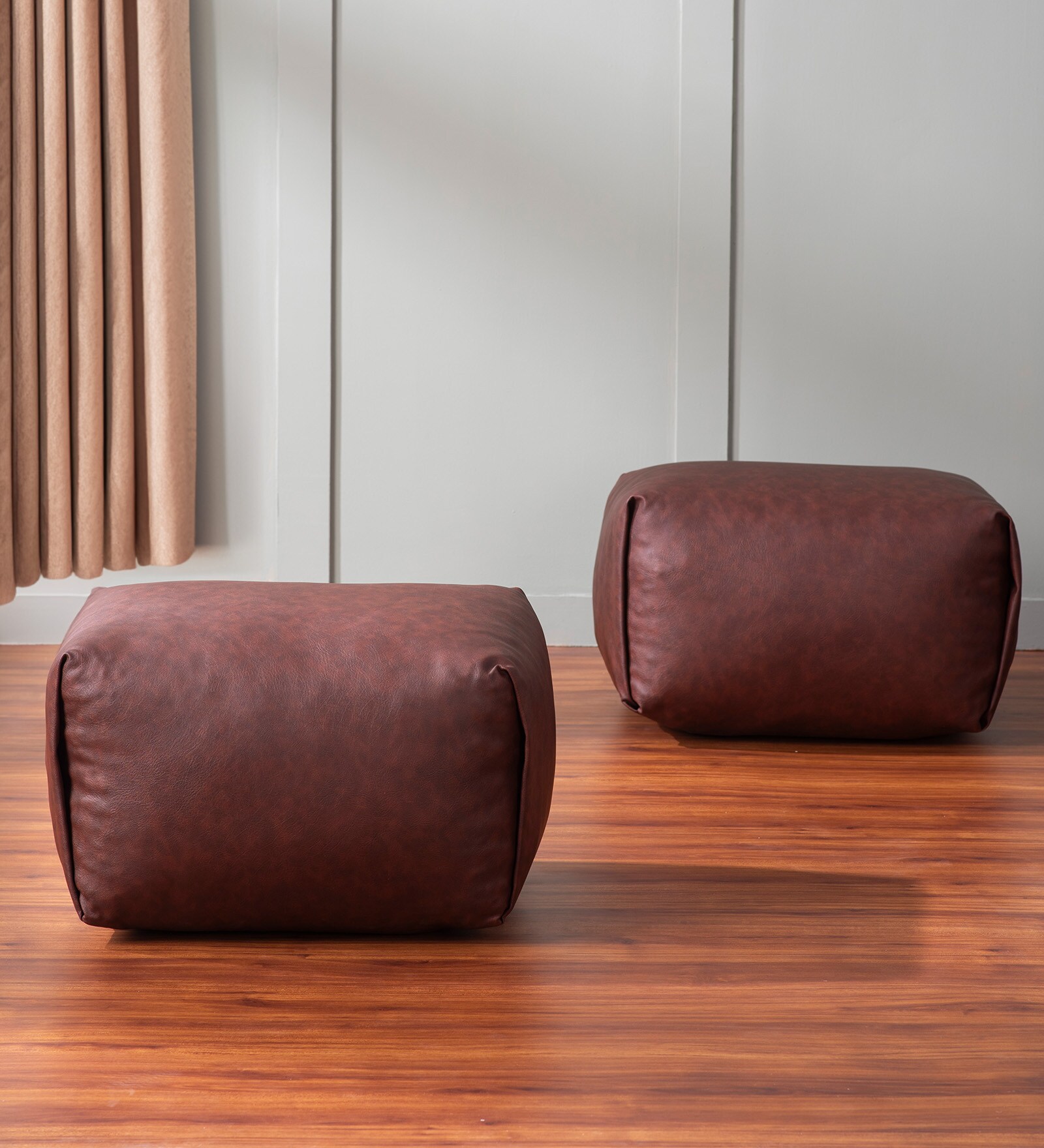 Buy Cube Leatherette Pouffe In Brown Colour (Set Of 2) at 100% OFF by ...
