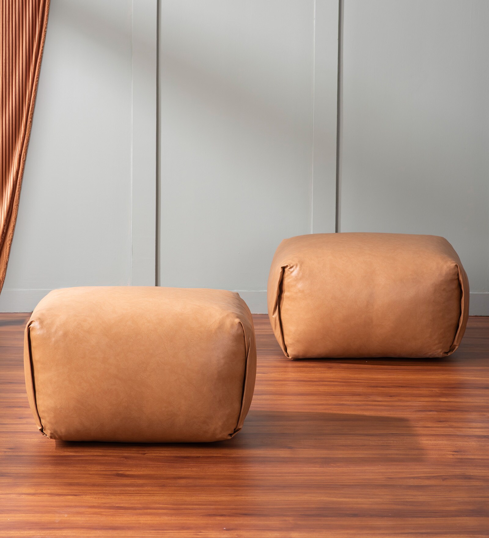 Buy Cube Leatherette Pouffe In Tan Colour (Set Of 2) at 100% OFF by ...