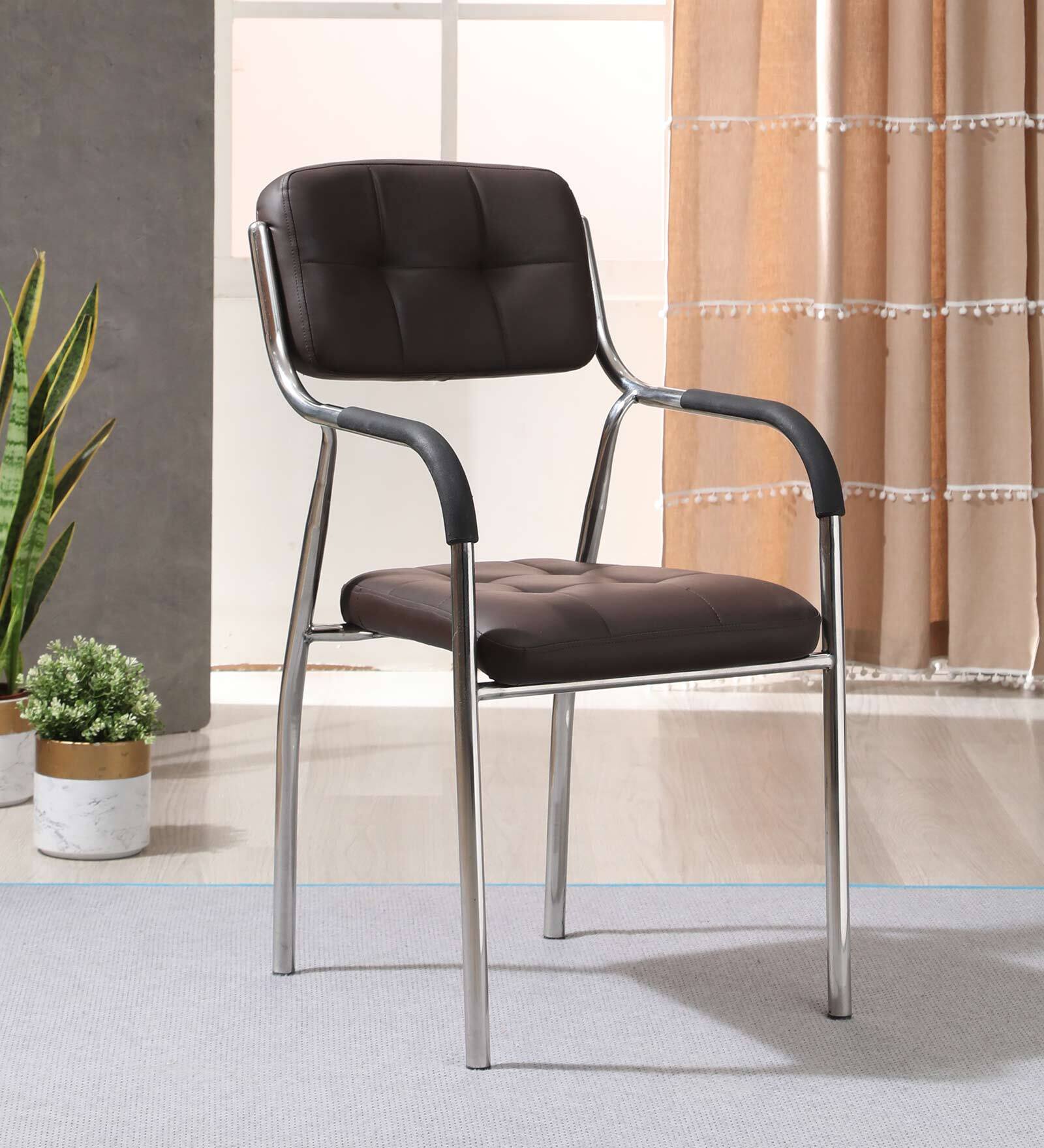 Buy Cushioned Metal Guest Chair in Brown Colour at 8% OFF by Decorative ...
