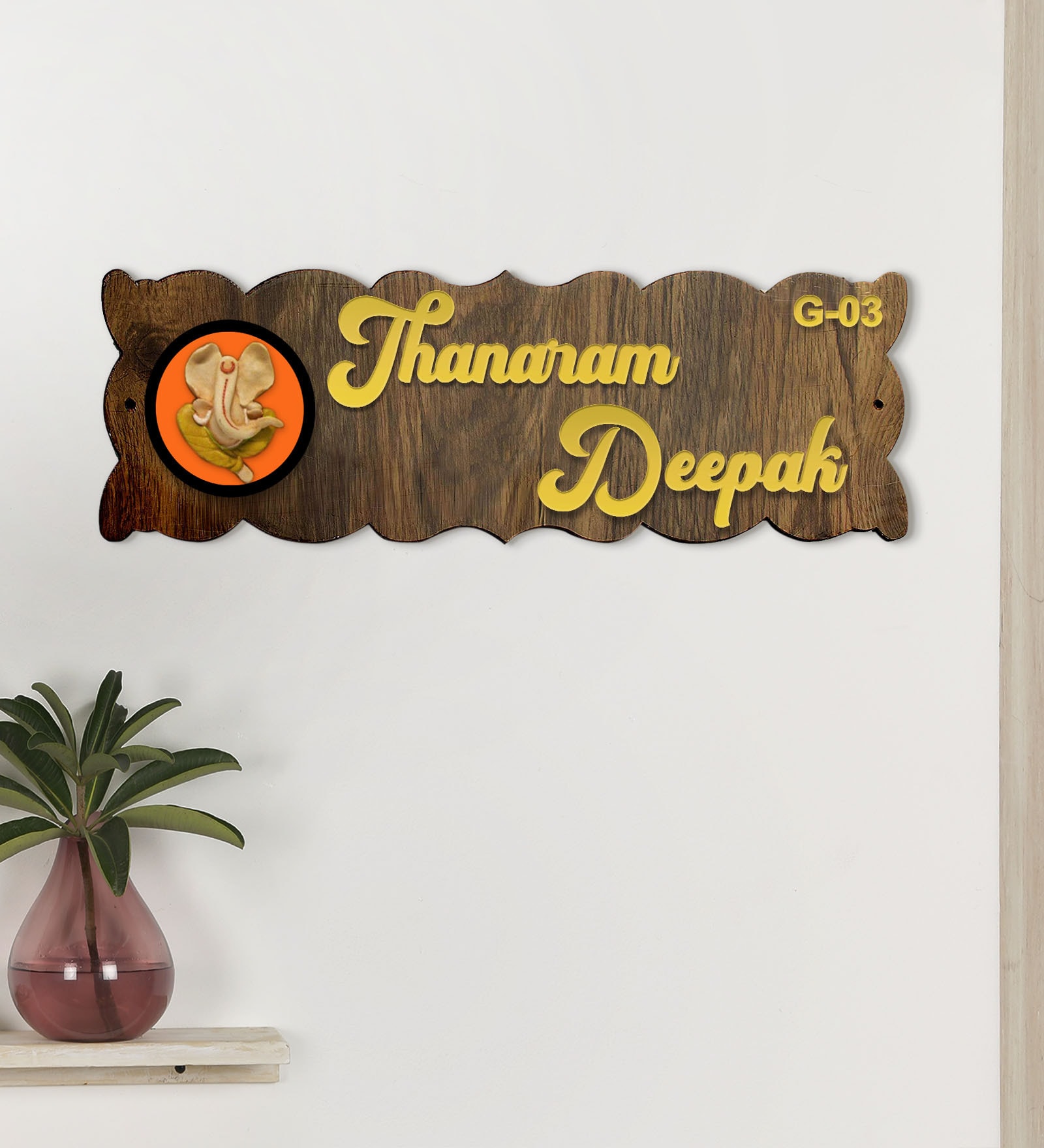 Buy Customized Brown & Yellow Wood Name Plate by Karigaari India Online ...