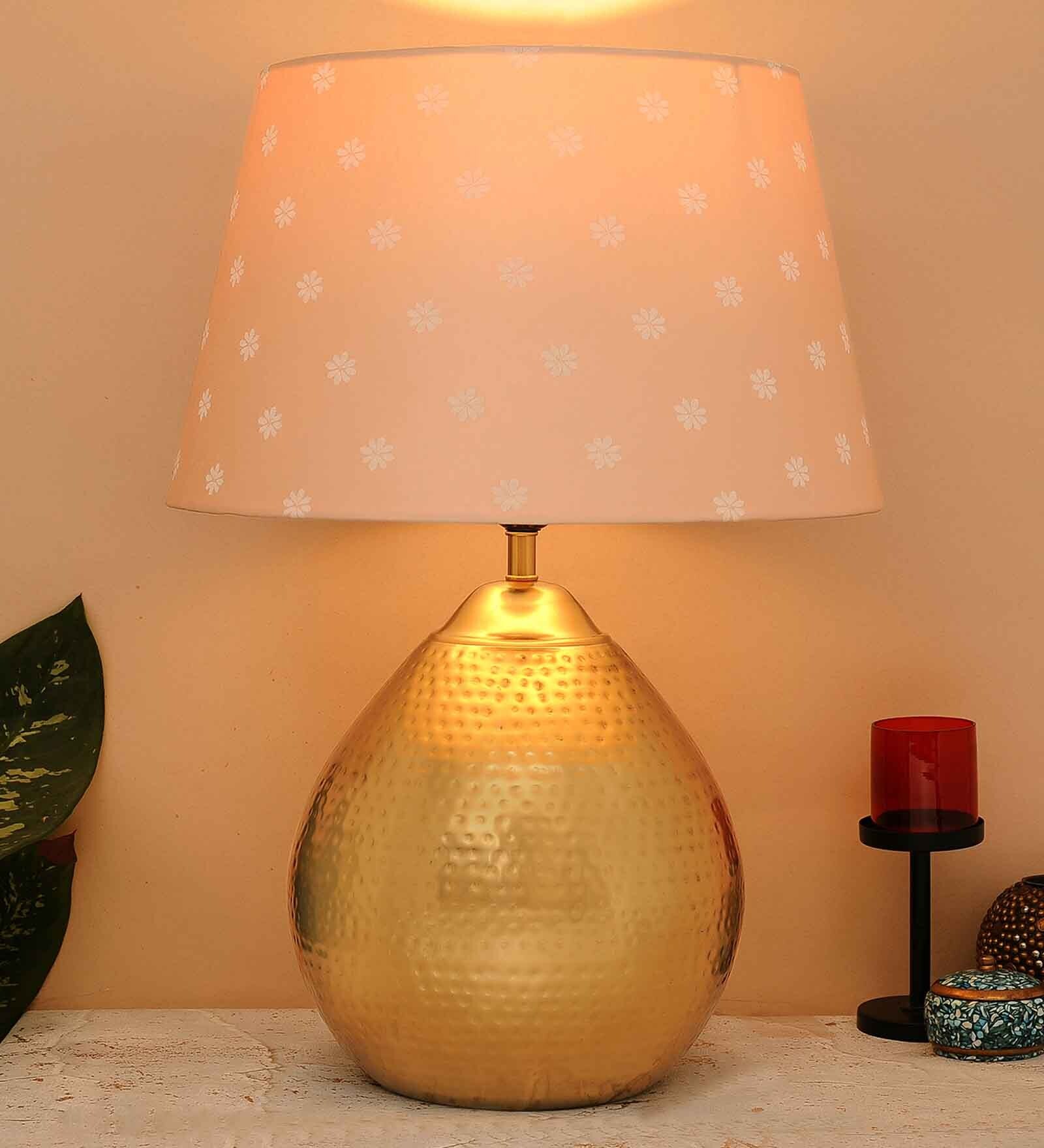 Buy Customized Cotton Fabric Shade Lagos Brass Patterned Table Lamp ...