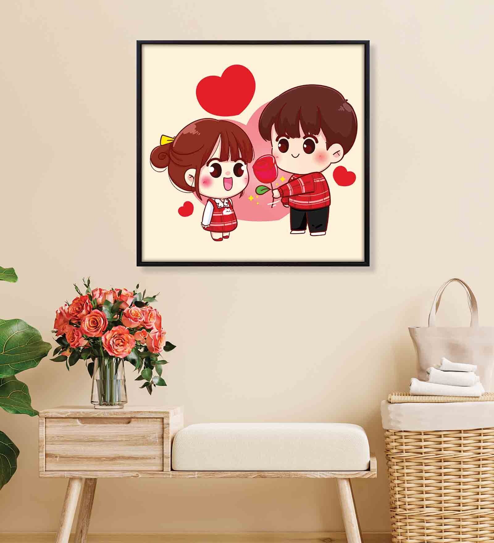 Buy Cute Couple Multicolour Canvas Framed Wall Painting at 13% OFF by ...